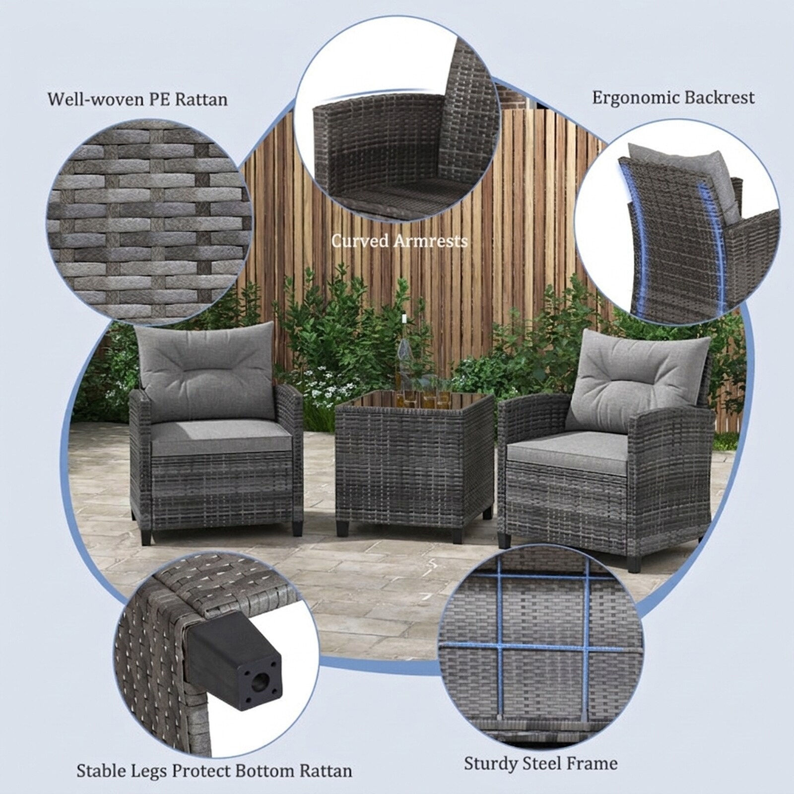 SUGIFT Gray 3-pc Mix-Weave PE Rattan Patio Conversation Pair with ...