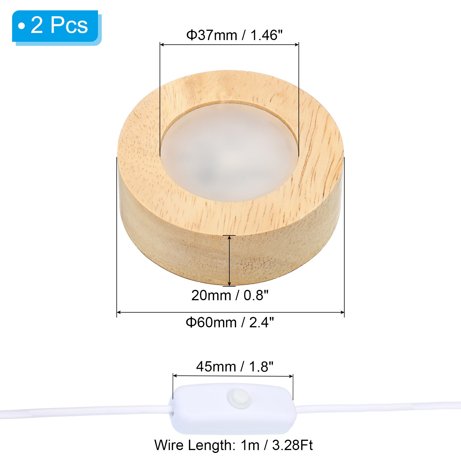 PATIKIL 2.4 Inch Wooden LED Light Base/ 2pcs Wood Light Display Base ...
