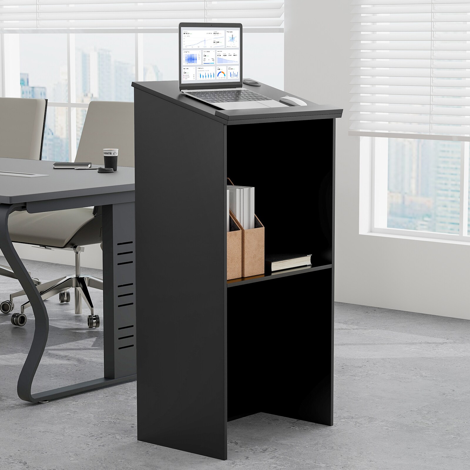Slickblue Floor Standing Podium Engineered Wood 5-Position Adjustable ...