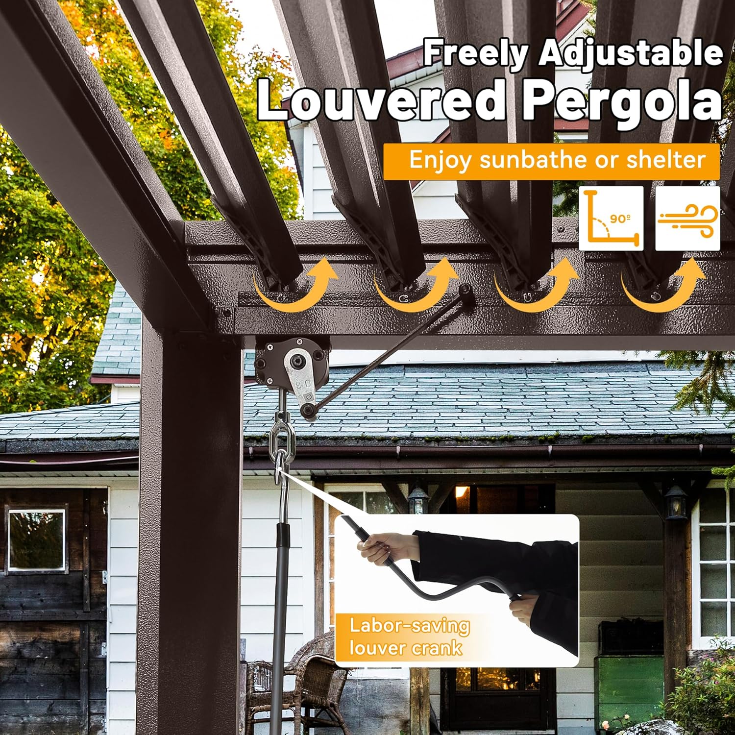 Anysun 8x5 ft Brown Grill Pergola with Adjustable Louvered Roof and ...