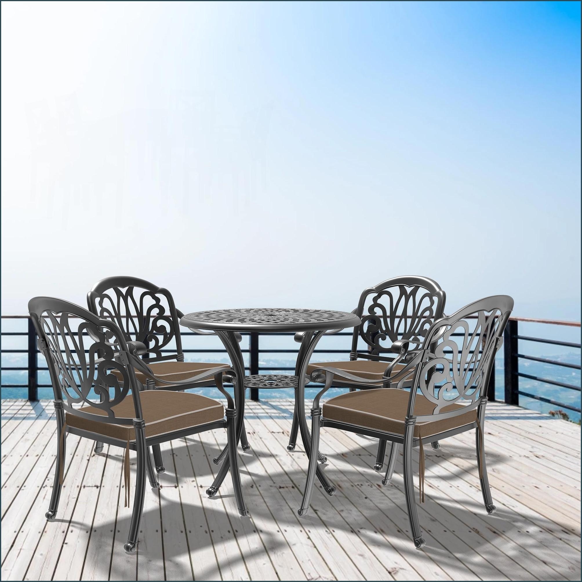 Watnature Patio Set5 Piece Cast Aluminum Outdoor Furniture with Brown ...