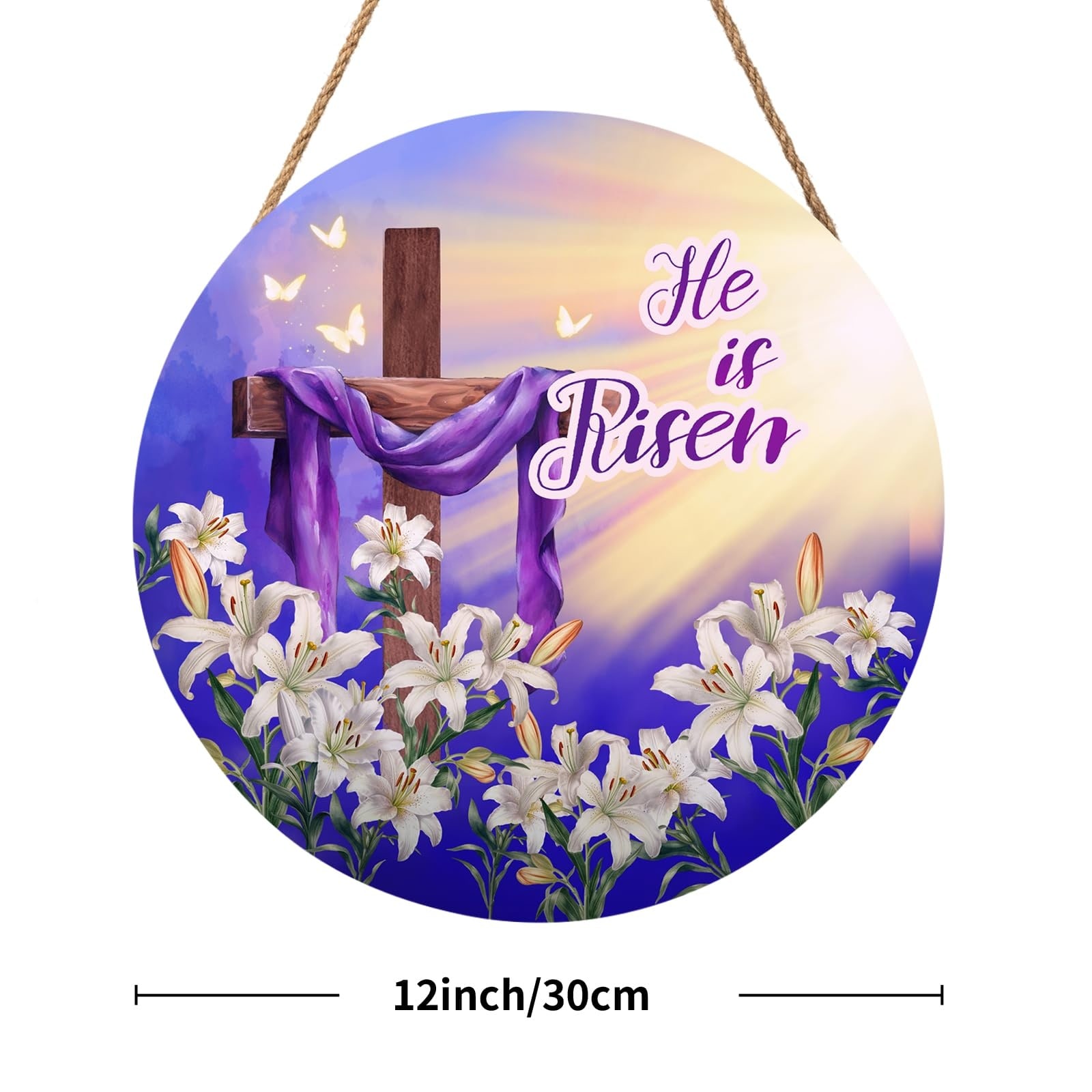 Phewnyzo He is Risen Easter Wooden Door Hanger 12in Religious Cross ...