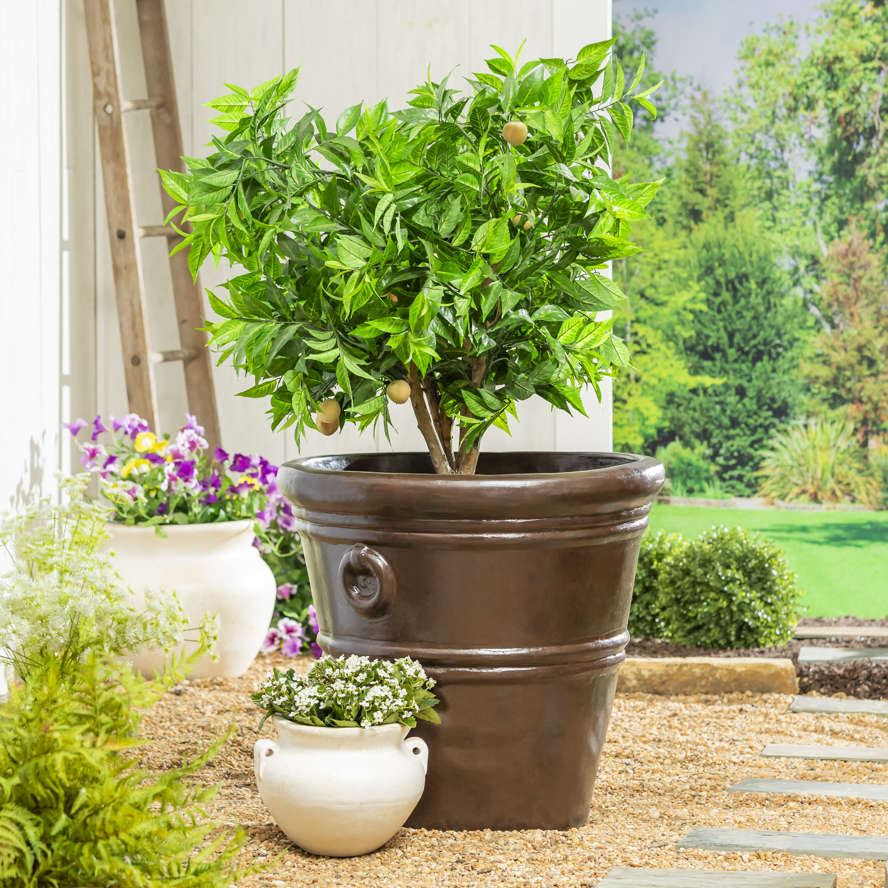 Style Selections Urn 30-in W Small Brown Clay Indoor/Outdoor Planter ...