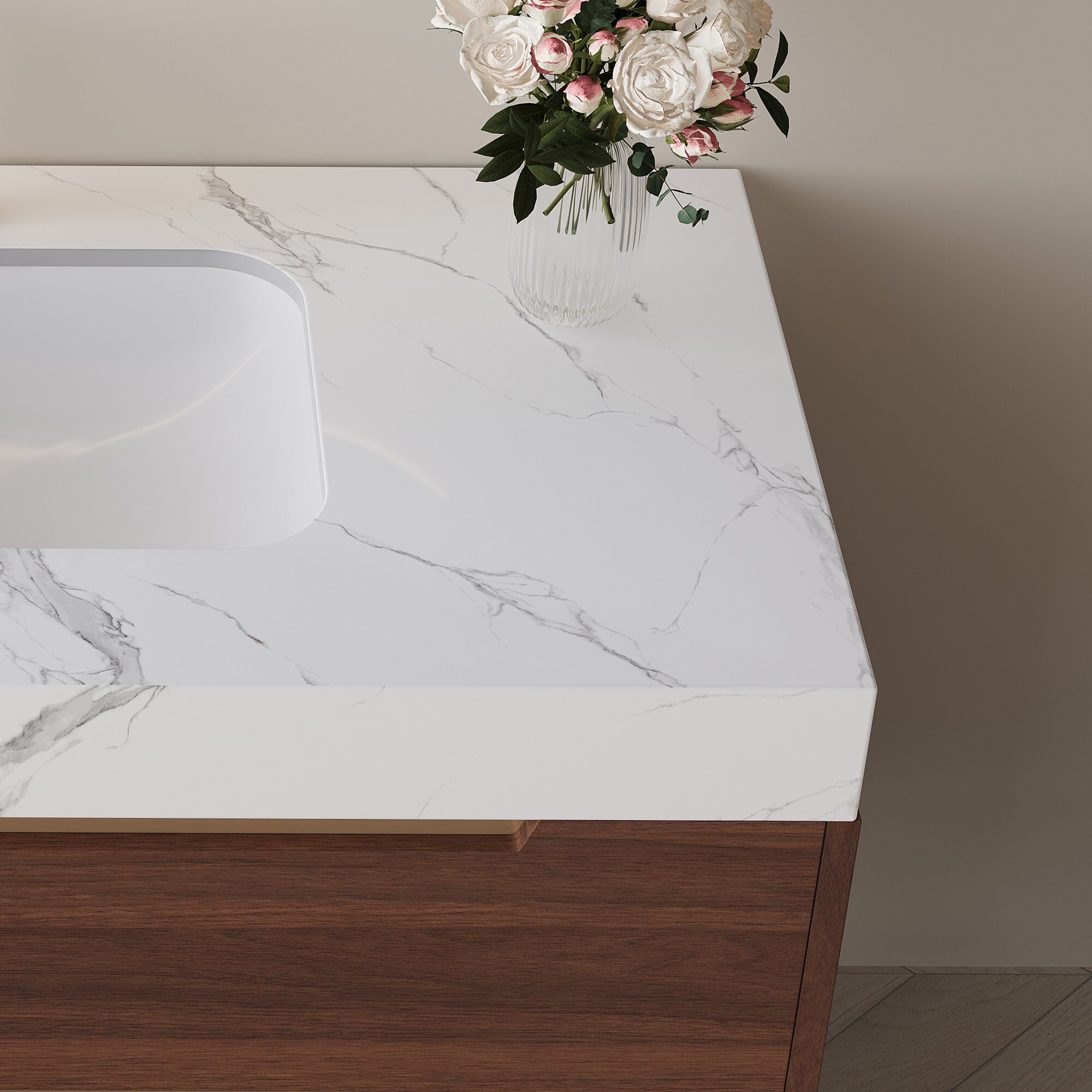 Huluwat Farmhouse Free-standing Sintered Stone Bathroom Vanity with ...