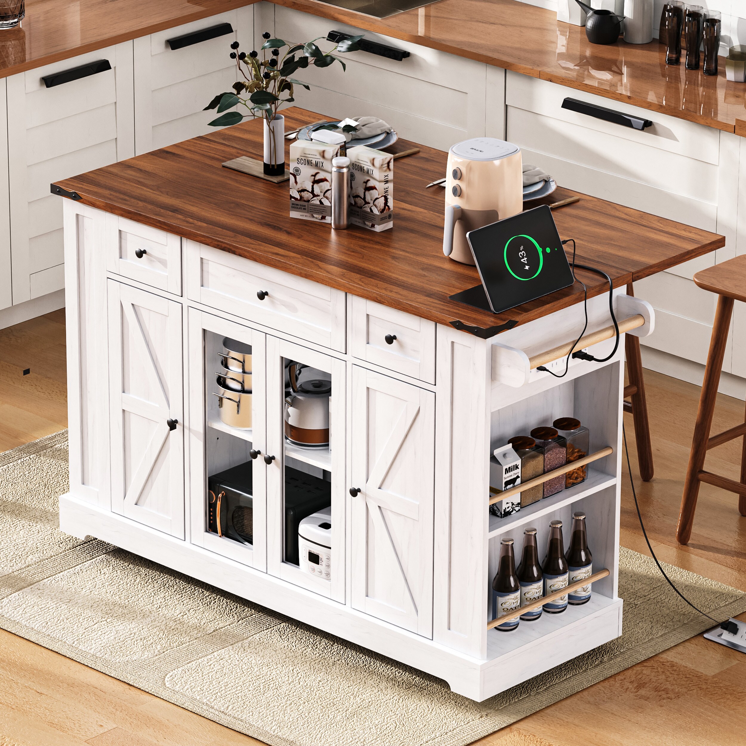 ModernLuxe Assembly Required 53inch Farmhouse Kitchen Island With Two ...