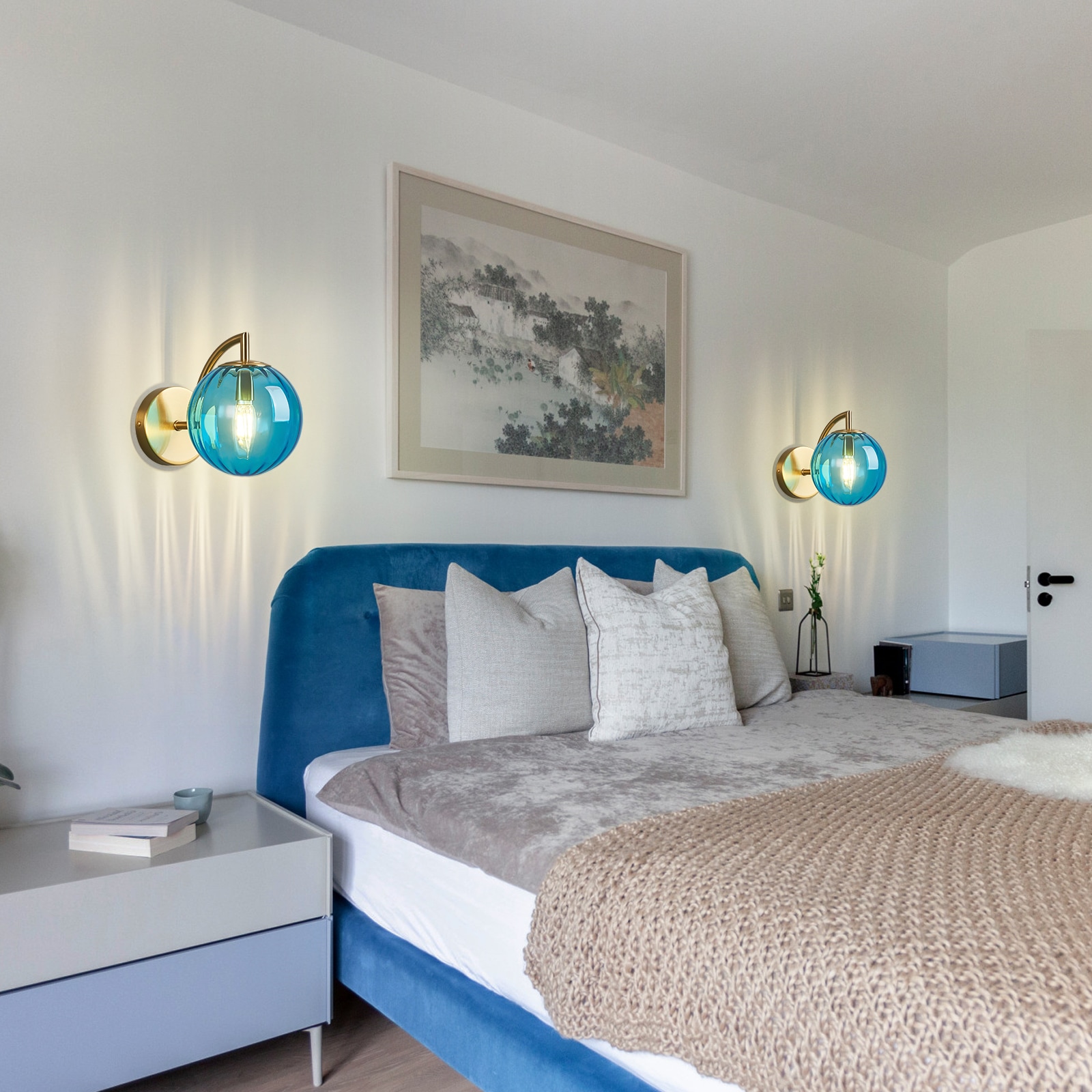 ZHLLMQ Modern 1-Light 2 Pack 9.84 in Gold Blue Striped Glass Wall ...