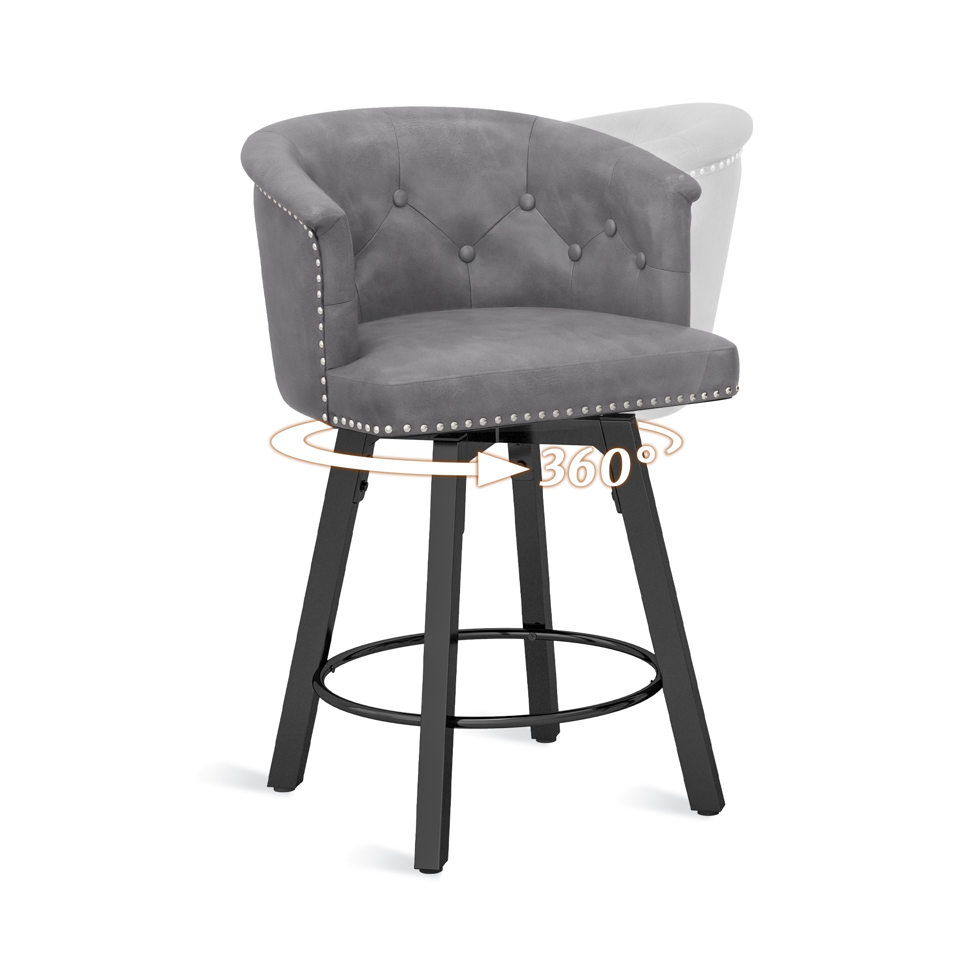 Yurevna Gray 26.2-in H Counter height Upholstered Swivel Wood Bar Stool ...