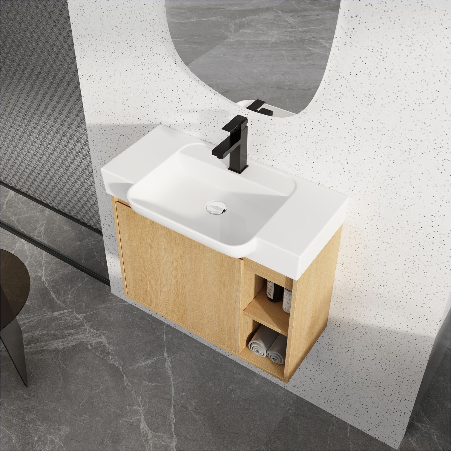 Naturefalls Light Oak Plywood Wall-Mount Bathroom Vanity with White ...