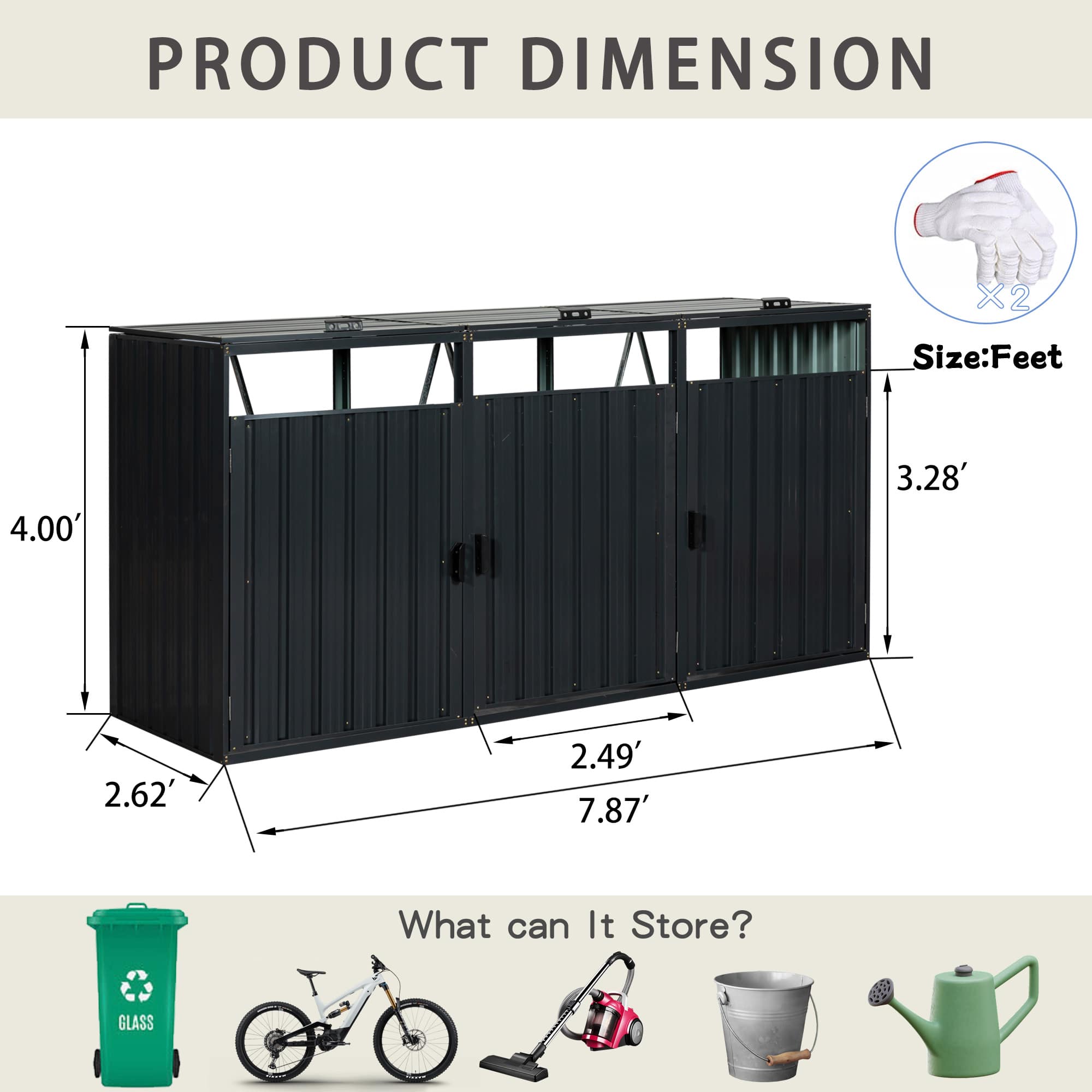 Rbied 3 Trash Cans Metal Outdoor Trash Can Storage Shed Galvanized ...