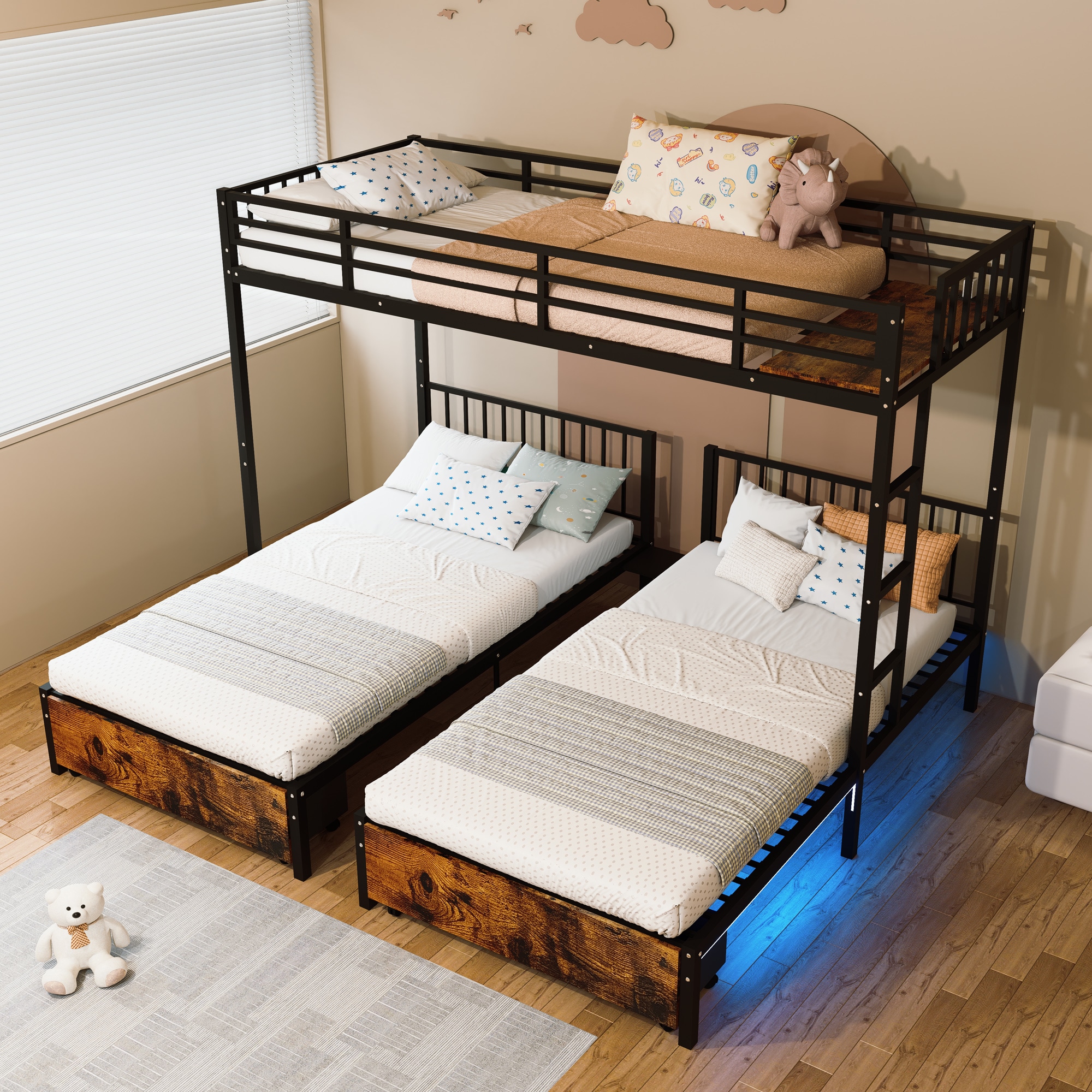 LUXEYARD Triple Bunk Bed for Kids 3 Bed Bunk Beds for 3 Metal Triple ...