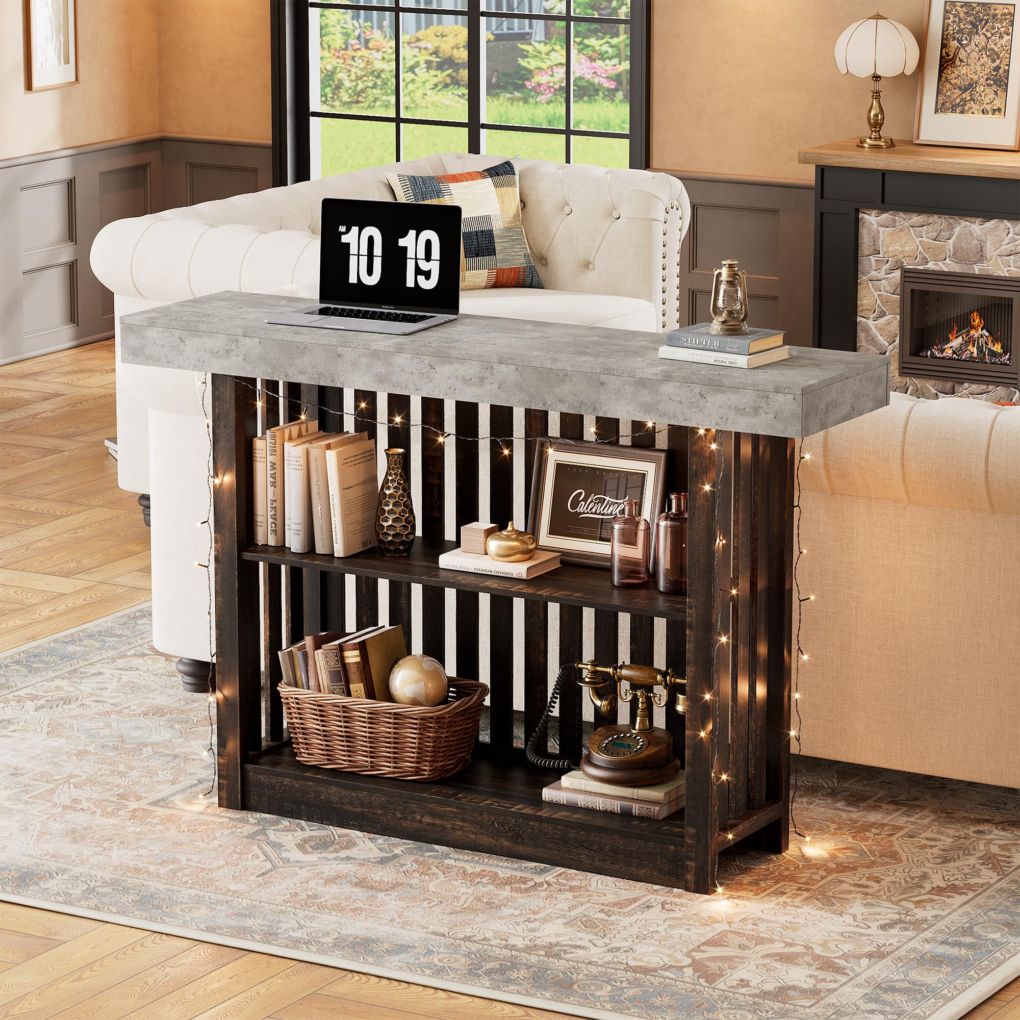 Garvee 63 Inch Long Bar Table 2 Tier Storage Shelves Counter Height Pub ...