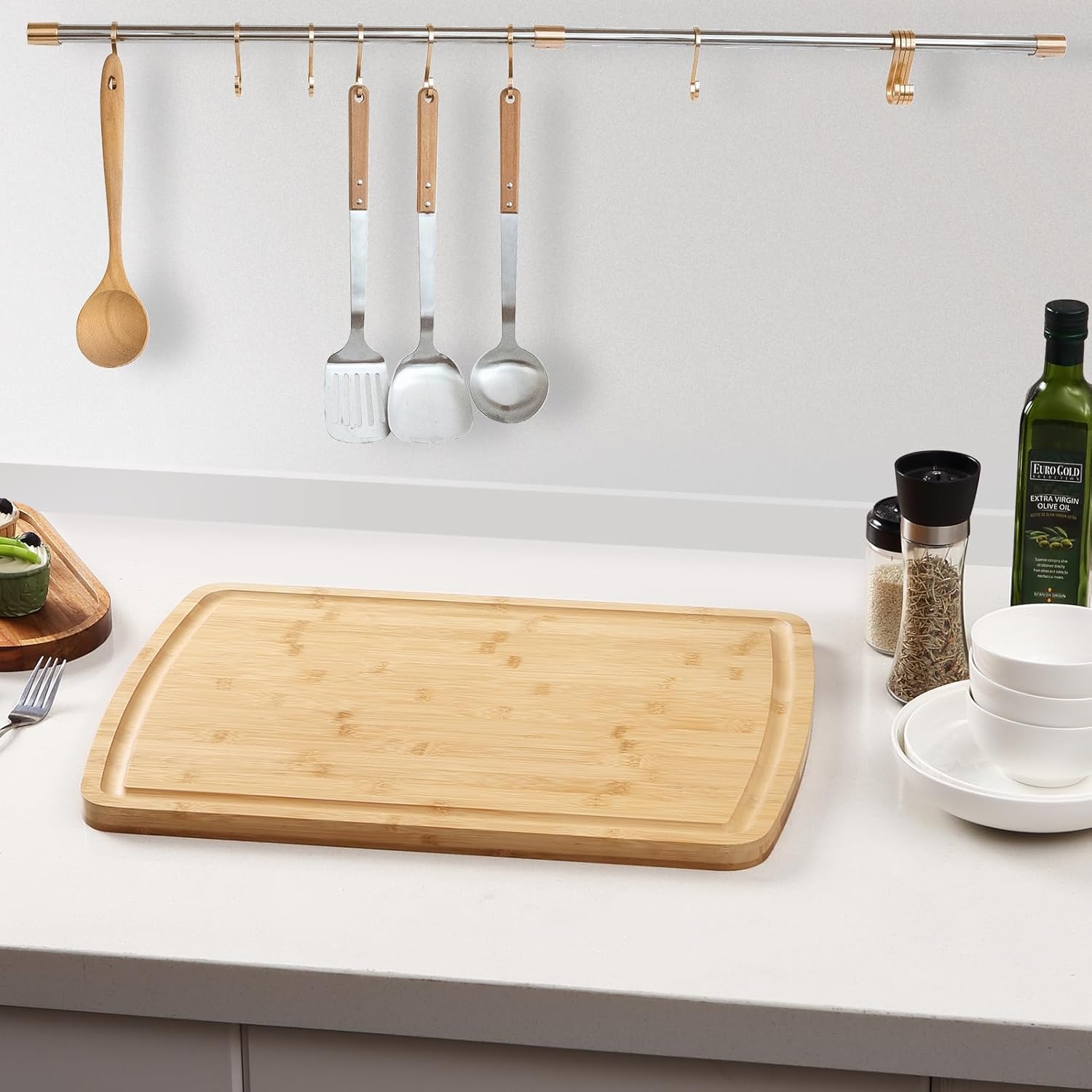 Garvee Large Bamboo Cutting Board 20 in with Juice Groove Non Slip ...