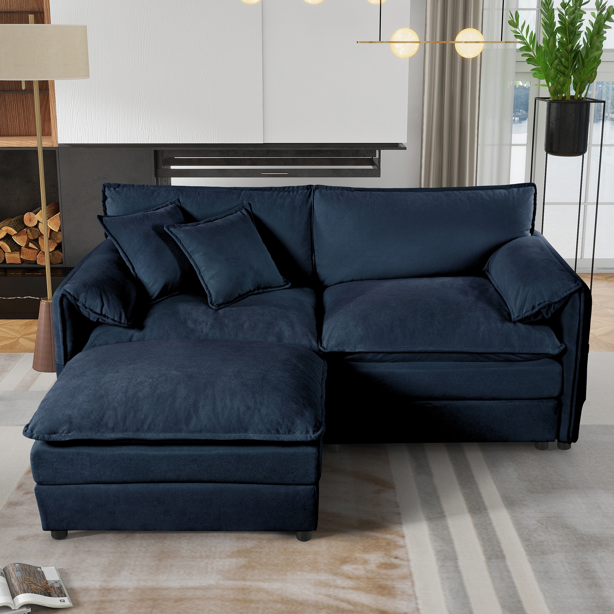 Bybafun 75.59-in W Modern Blue Chenille 3-seater Sofa in the Couches ...