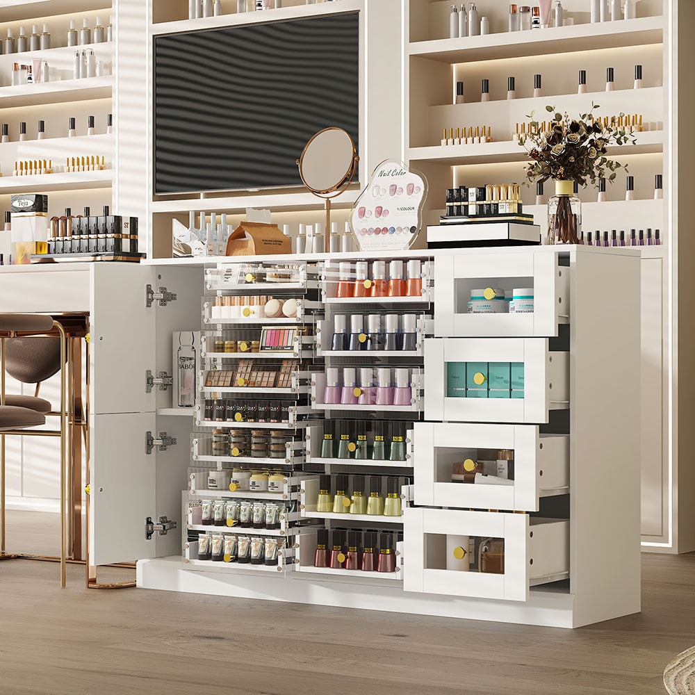 Homsee Premium White Nail Storage Cabinet with Acrylic Drawers and Gold ...