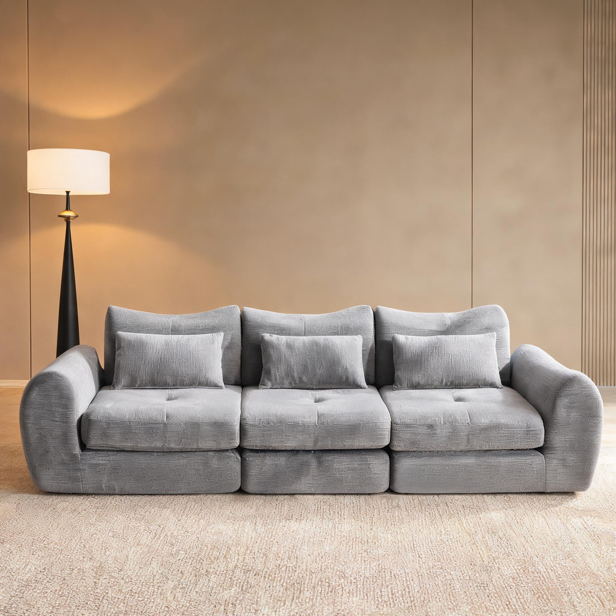 SunJet Sleeper Sectional Sofa in Gray-Toned Flannelette with High ...