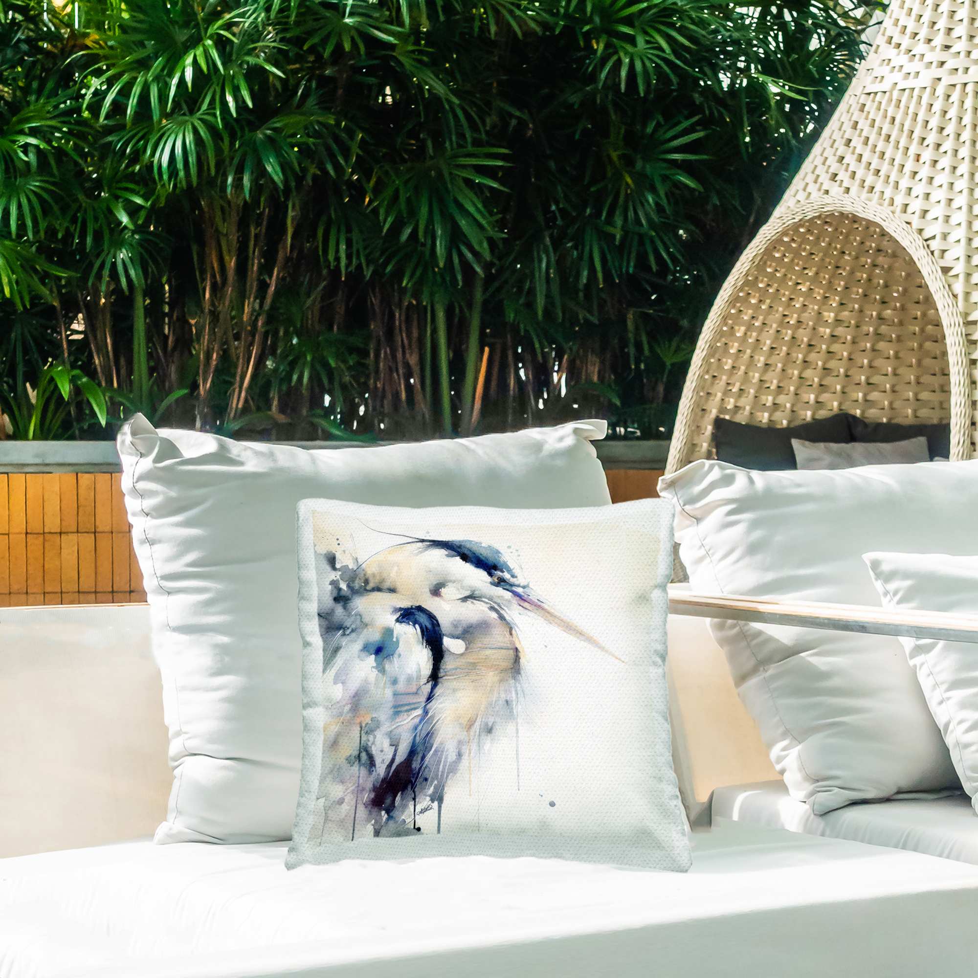 Stupell Industries Coastal Serenity Blue Heron Outdoor Printed Pillow ...