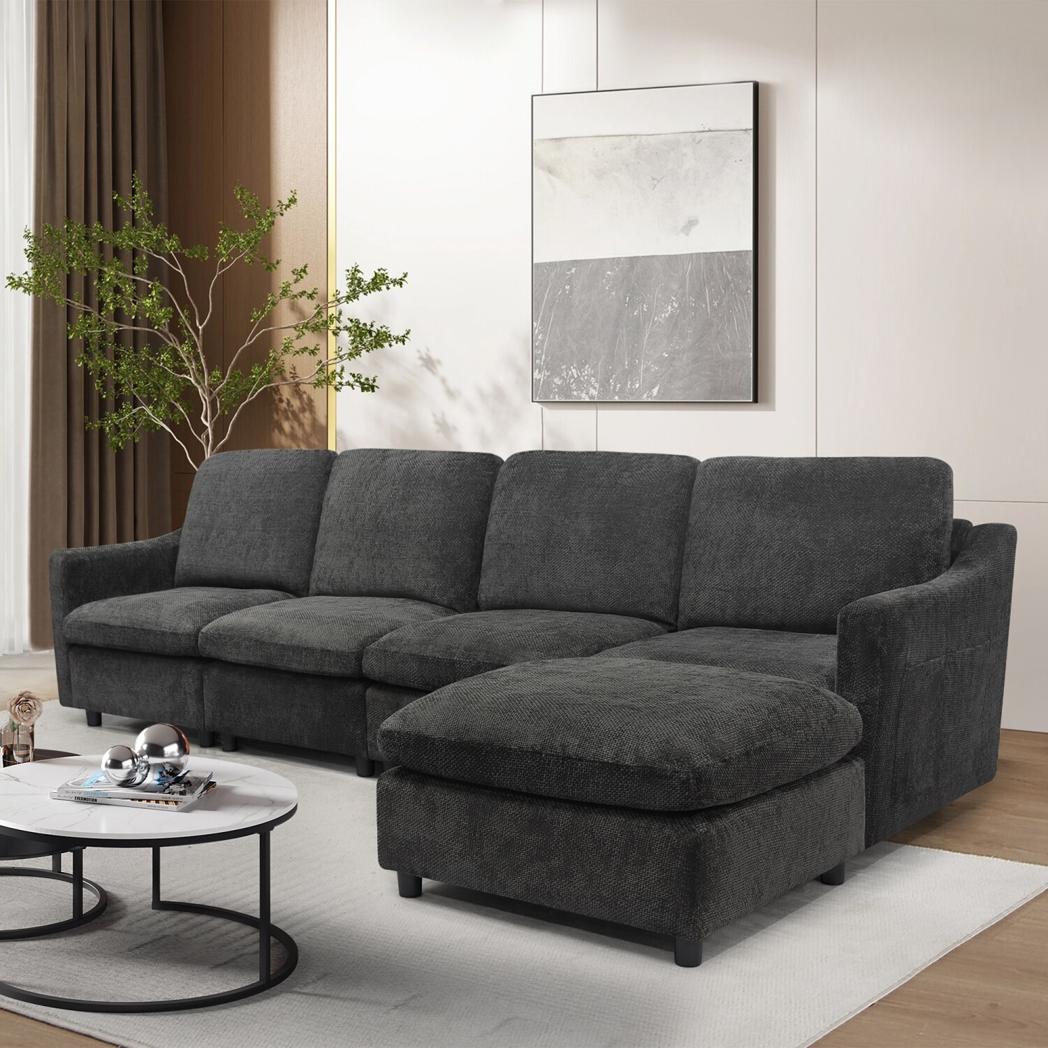 Streamdale Furniture Streamdale 5-seat Convertible Black L-shaped ...