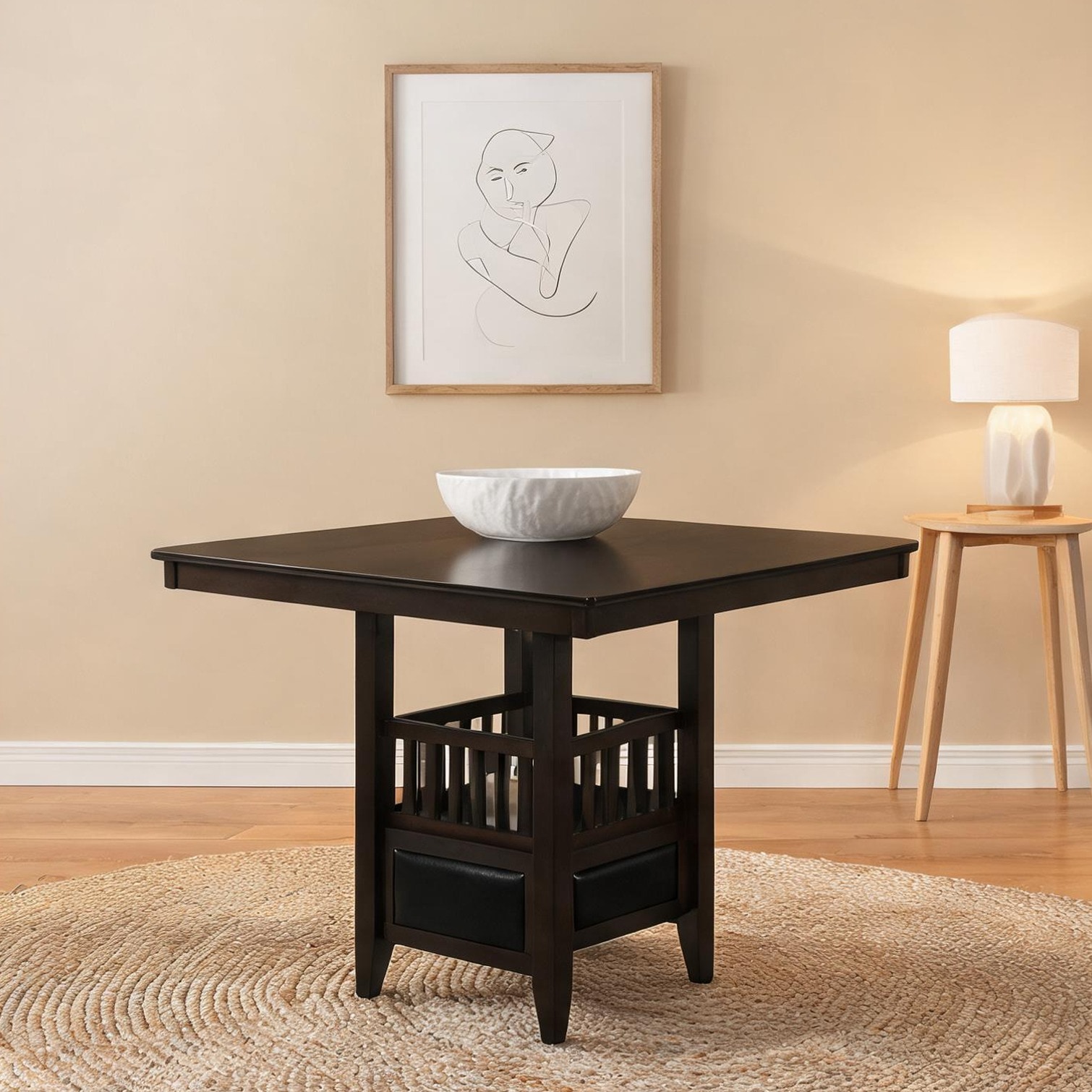 Watnature Square Counter Height Table in Classic Brown with Pedestal ...