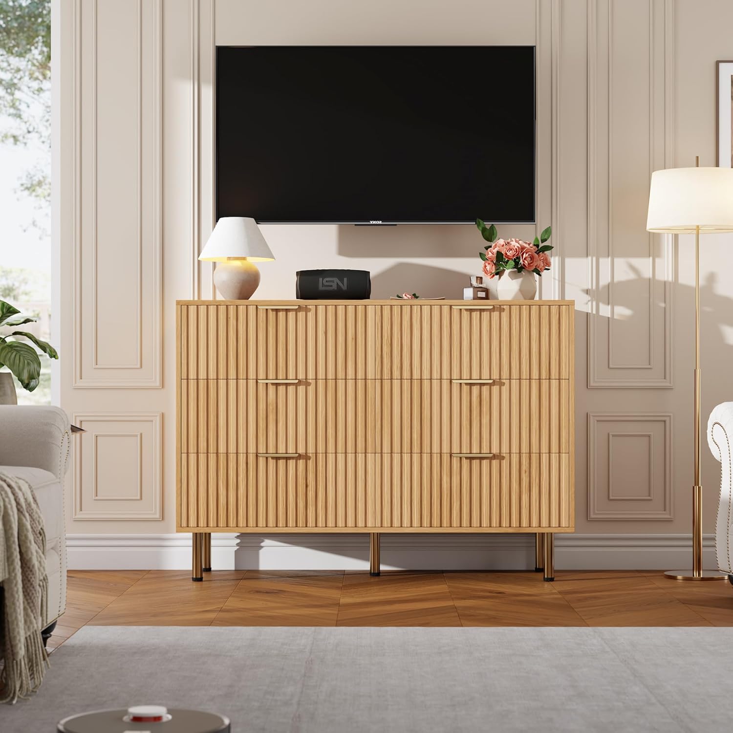 Garvee 6 Drawer Dresser for Bedroom Modern Fluted Nightstand with Deep ...