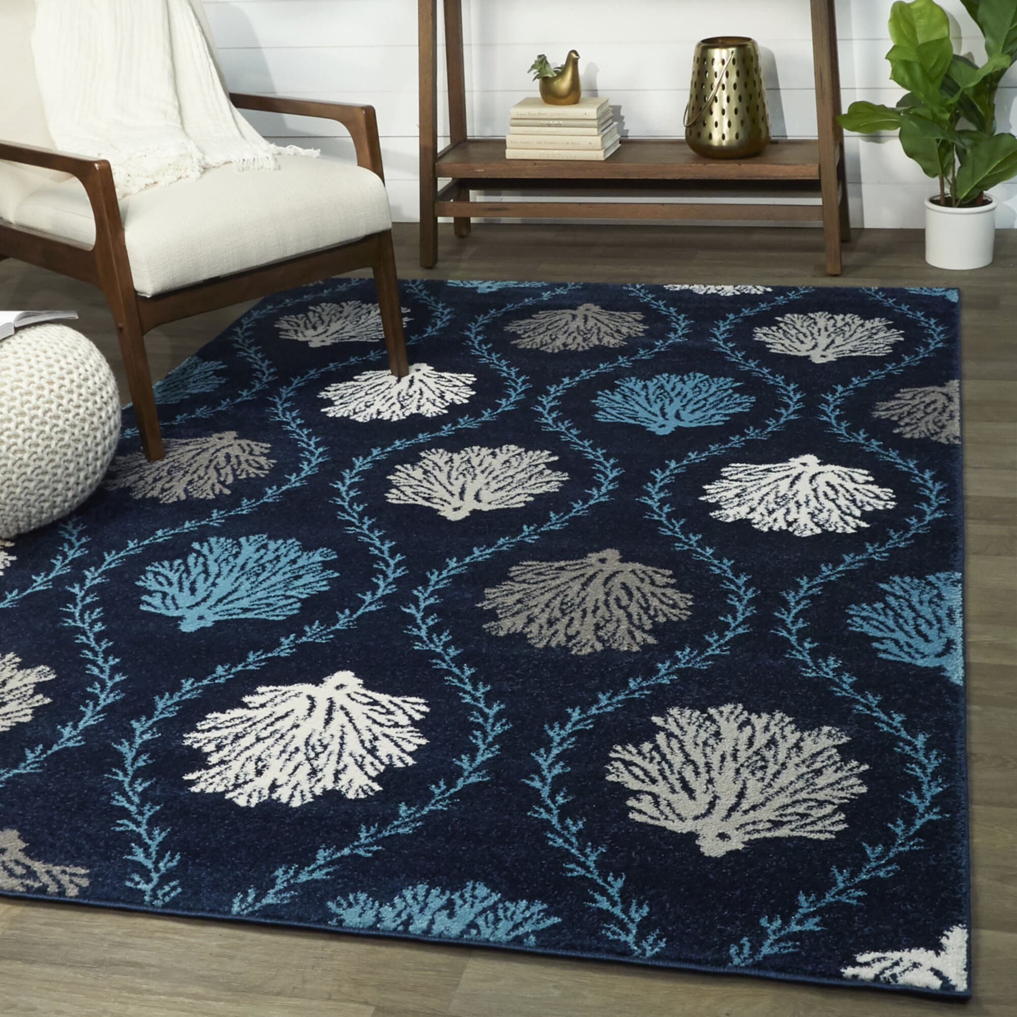 Balta 5 X 6 (ft) Navy Indoor Trellis Coastal Area Rug 3007944 at Lowes.com