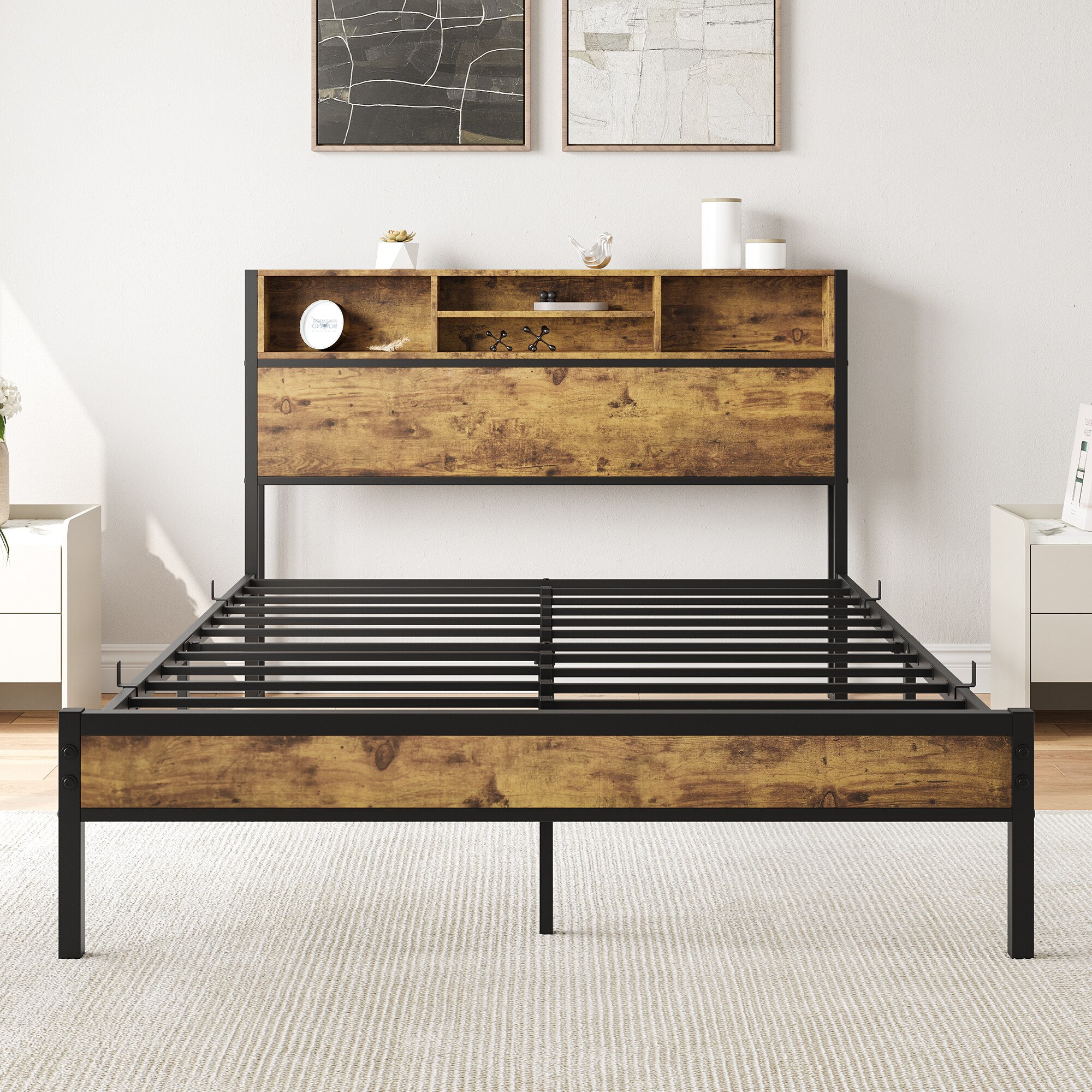 Boyel Living Full Bed Frame with Charging Station Storage Headboard and ...
