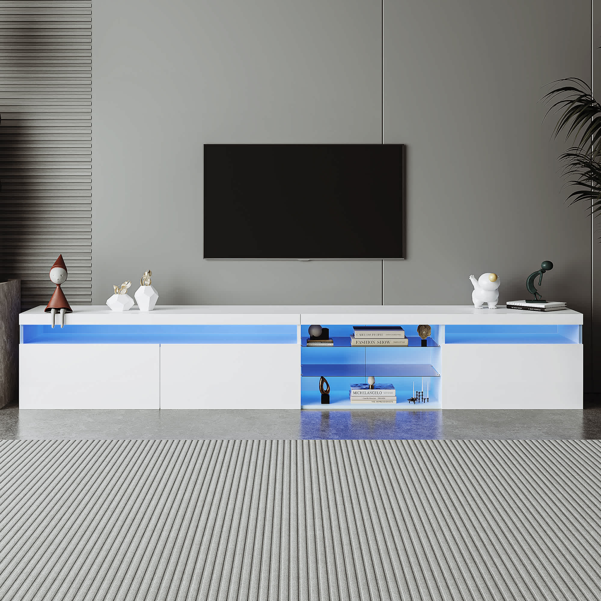 Bestier 94.5 Inch Modern TV Stand for TVs Up to 105 Inch with 2 Glass ...