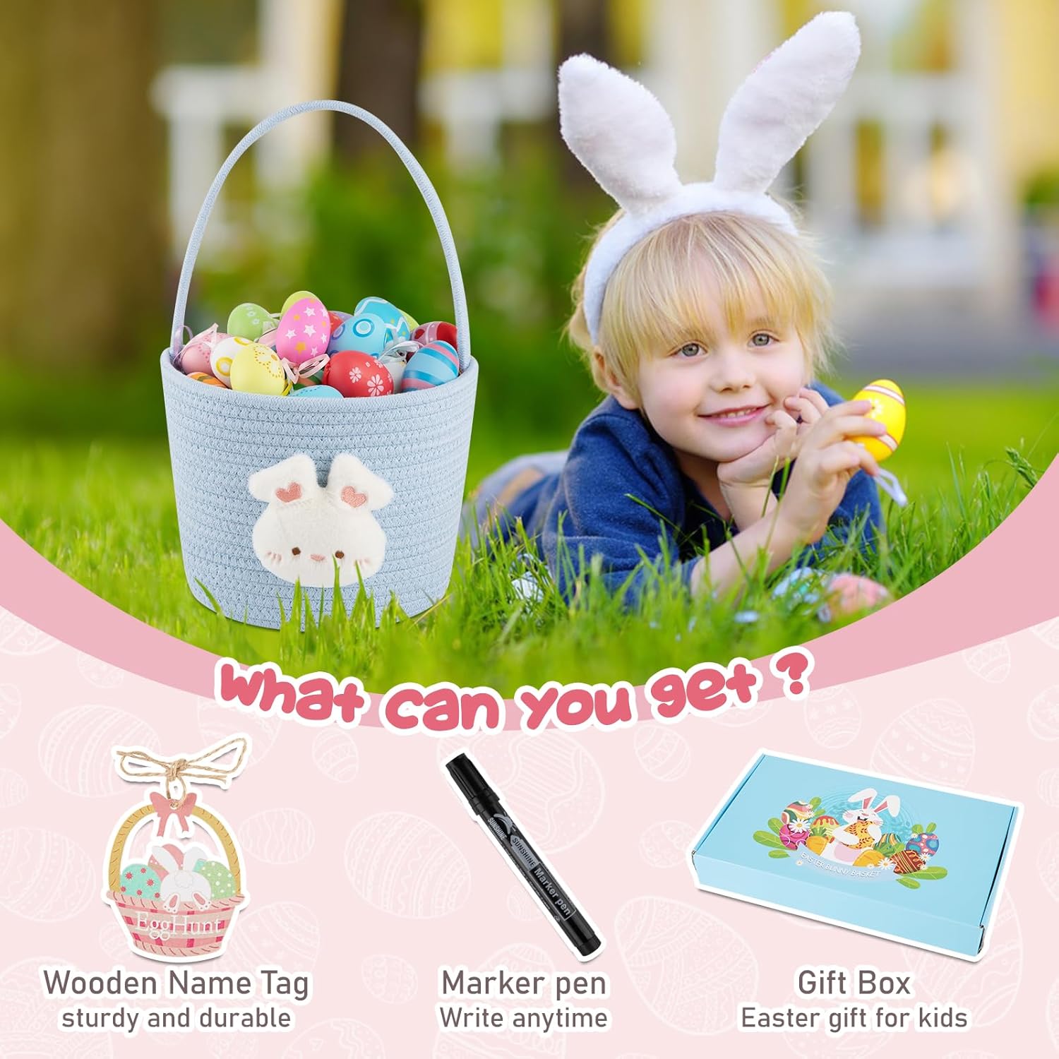 OIAHOMY Easter Basket with Handle Personalized Bunny Easter Basket for ...
