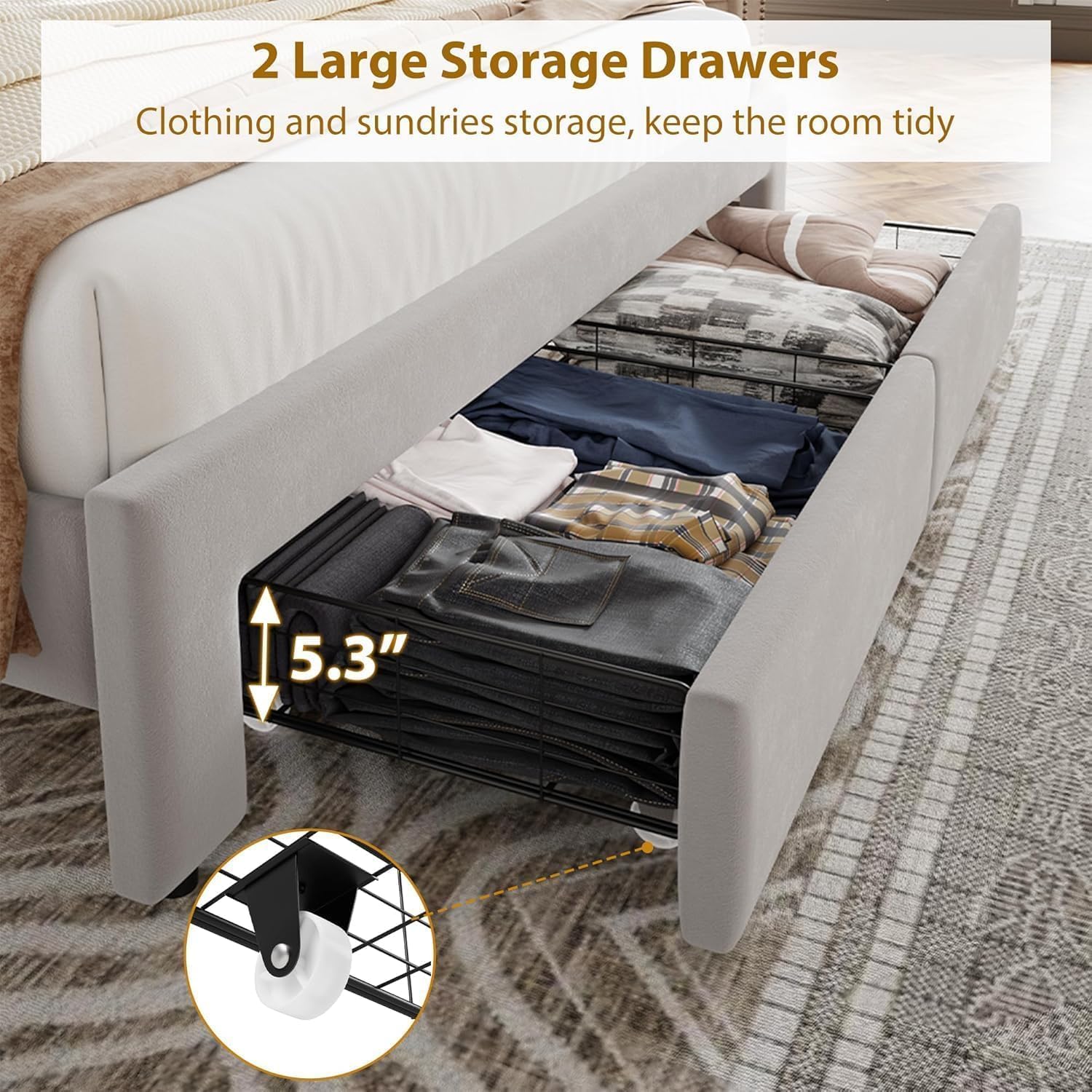 Garvee Queen Size Bed Frame with 2 Storage Drawers Vintage Velvet ...
