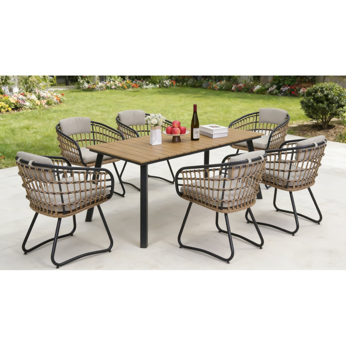 Streamdale Furniture Streamdale 7-Piece Outdoor Wicker Dining Set with ...