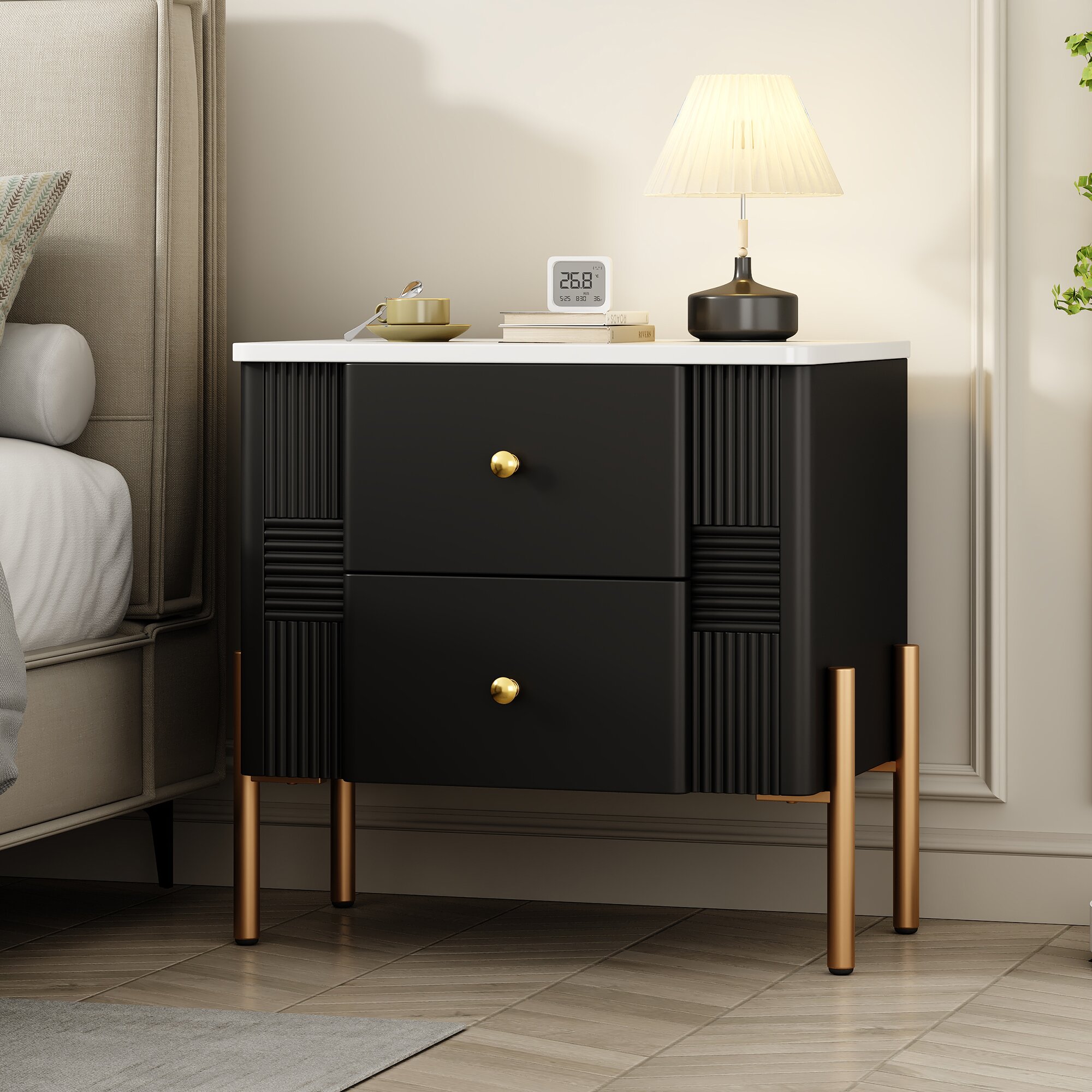 ModernLuxe Modern Nightstand with 2 Storage Drawer Fluted Bedside Table ...