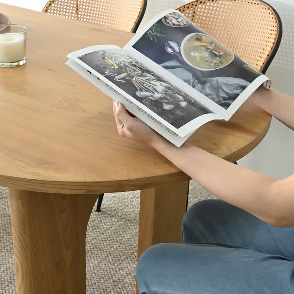 Maison Boucle 67 Inch Oval Oak Dining Table with Wood Grain Finish and ...