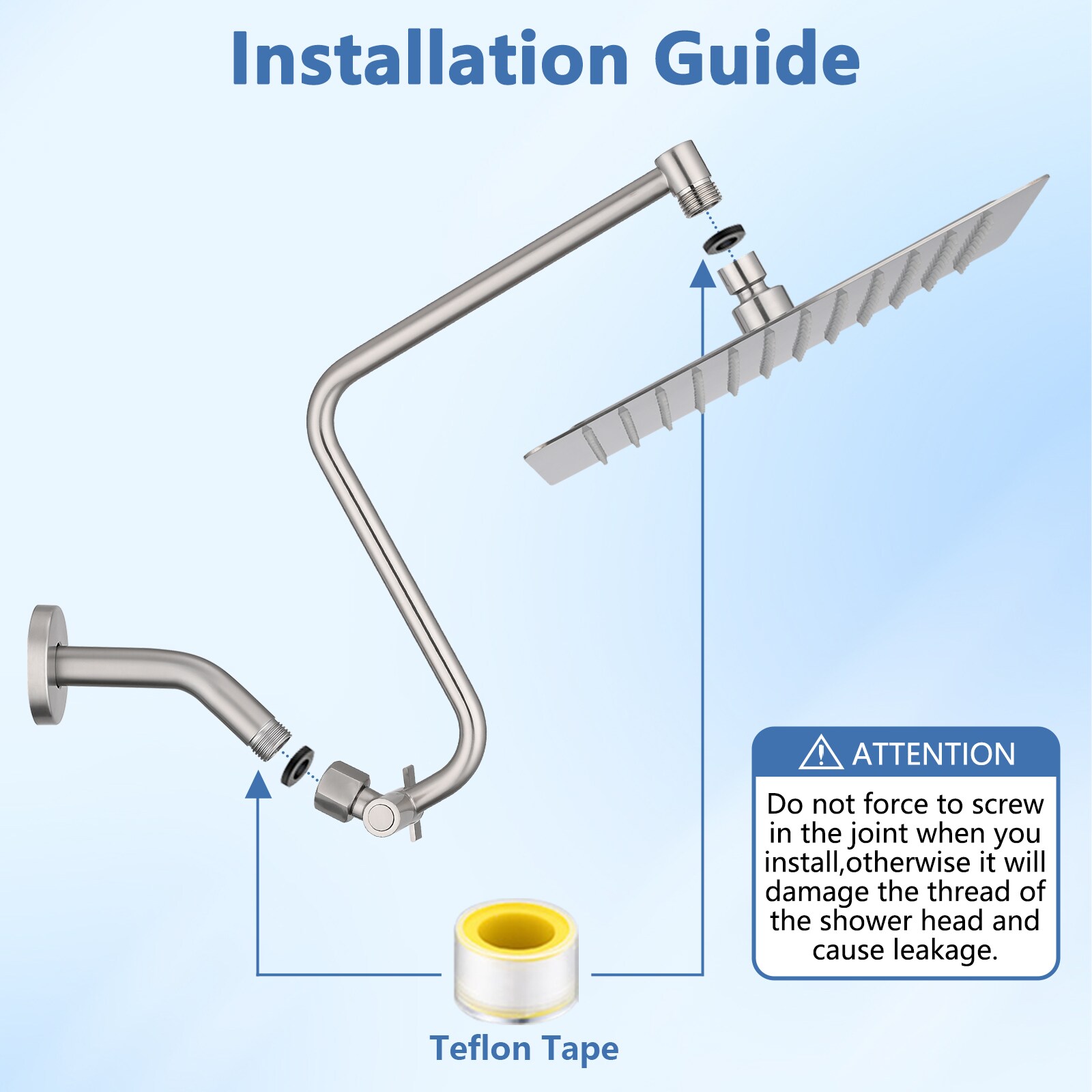 LUXEYARD 12 inch Adjustable Extension Arm High pressure Rain Shower ...