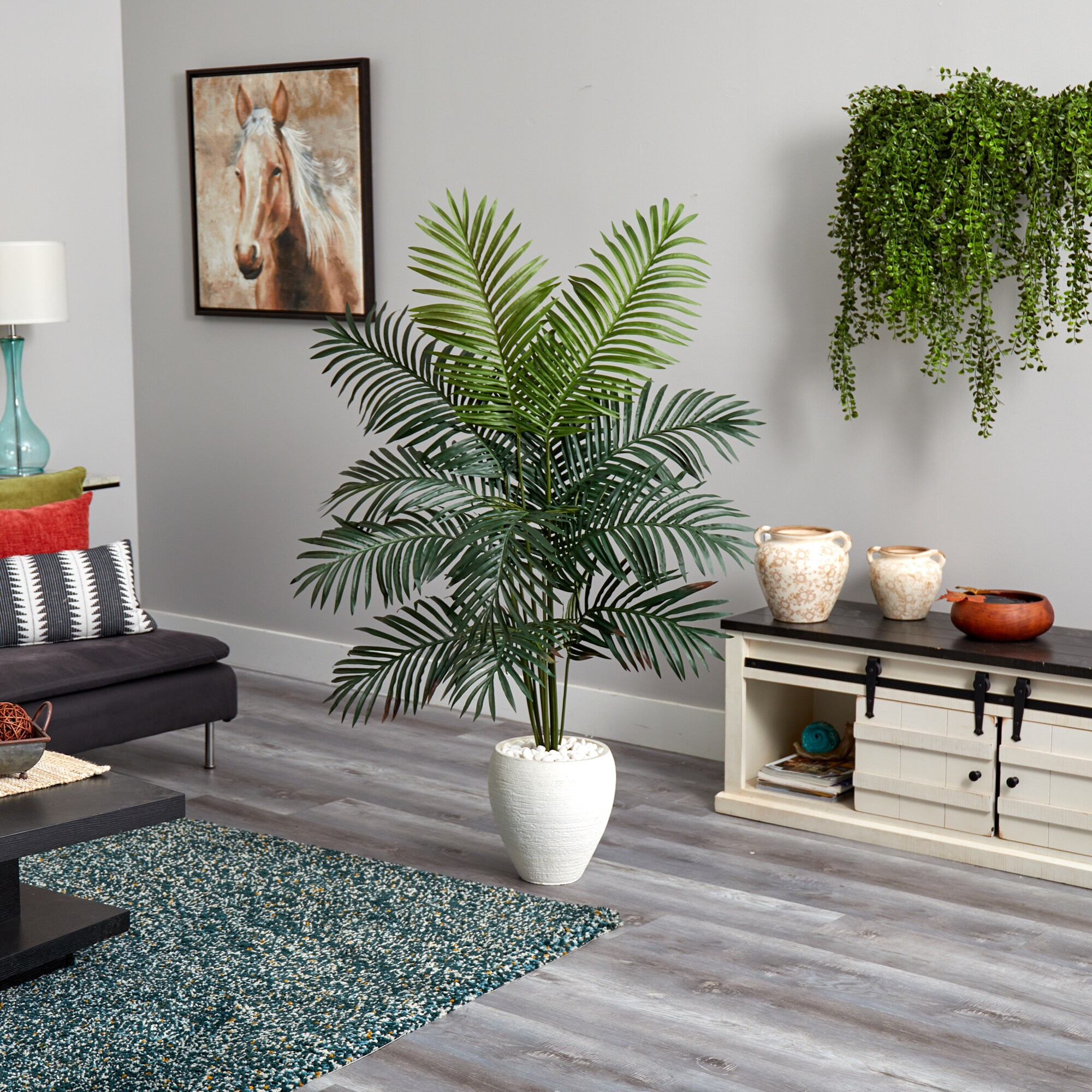 Nearly Natural 5.5-ft Paradise Artificial Palm Tree in White Planter in ...