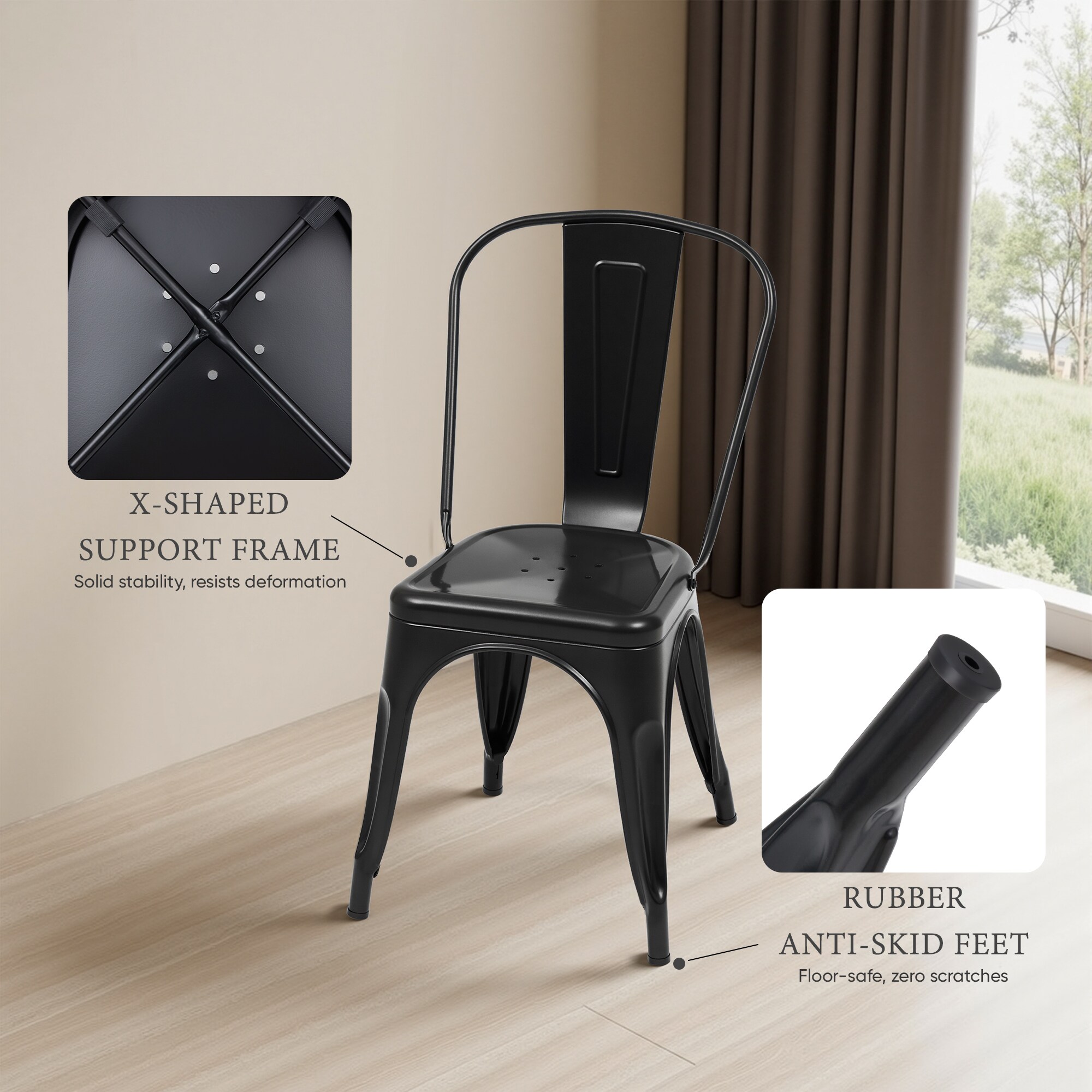 OOU Metal Dining Chairs Set of 4 Stackable Industrial Style Chairs for ...