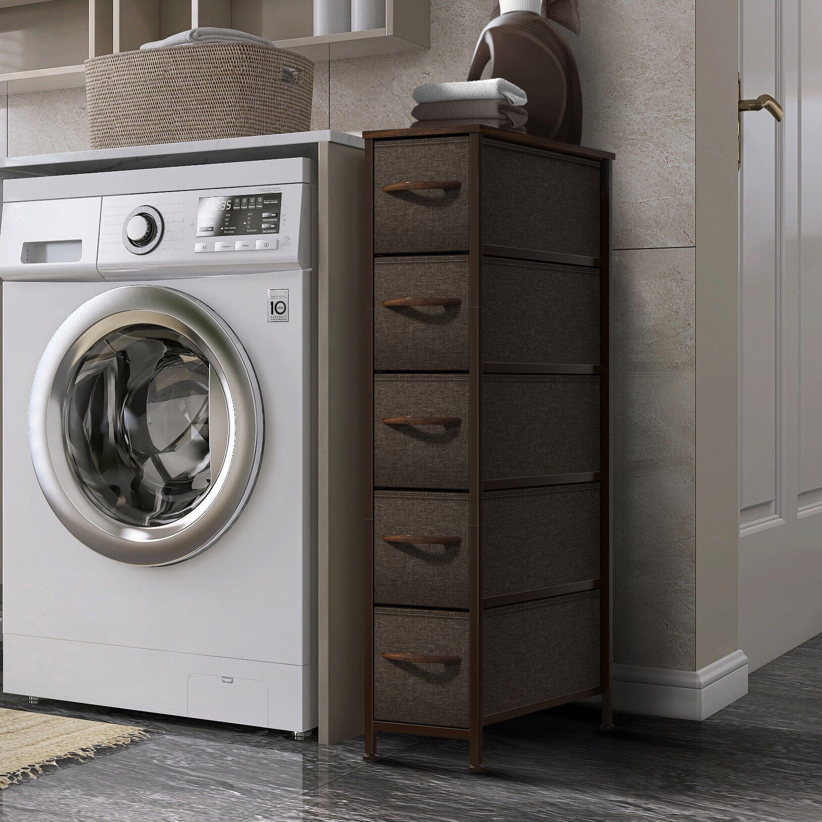 SORBUS 5 Drawers Narrow Dresser with Steel Frame Wood Top and Easy Pull ...