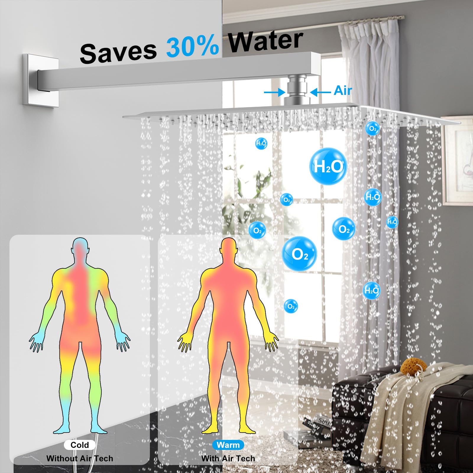 Anqtovp 12 Inch Wall Mount Shower System Set High Pressure Rainfall ...