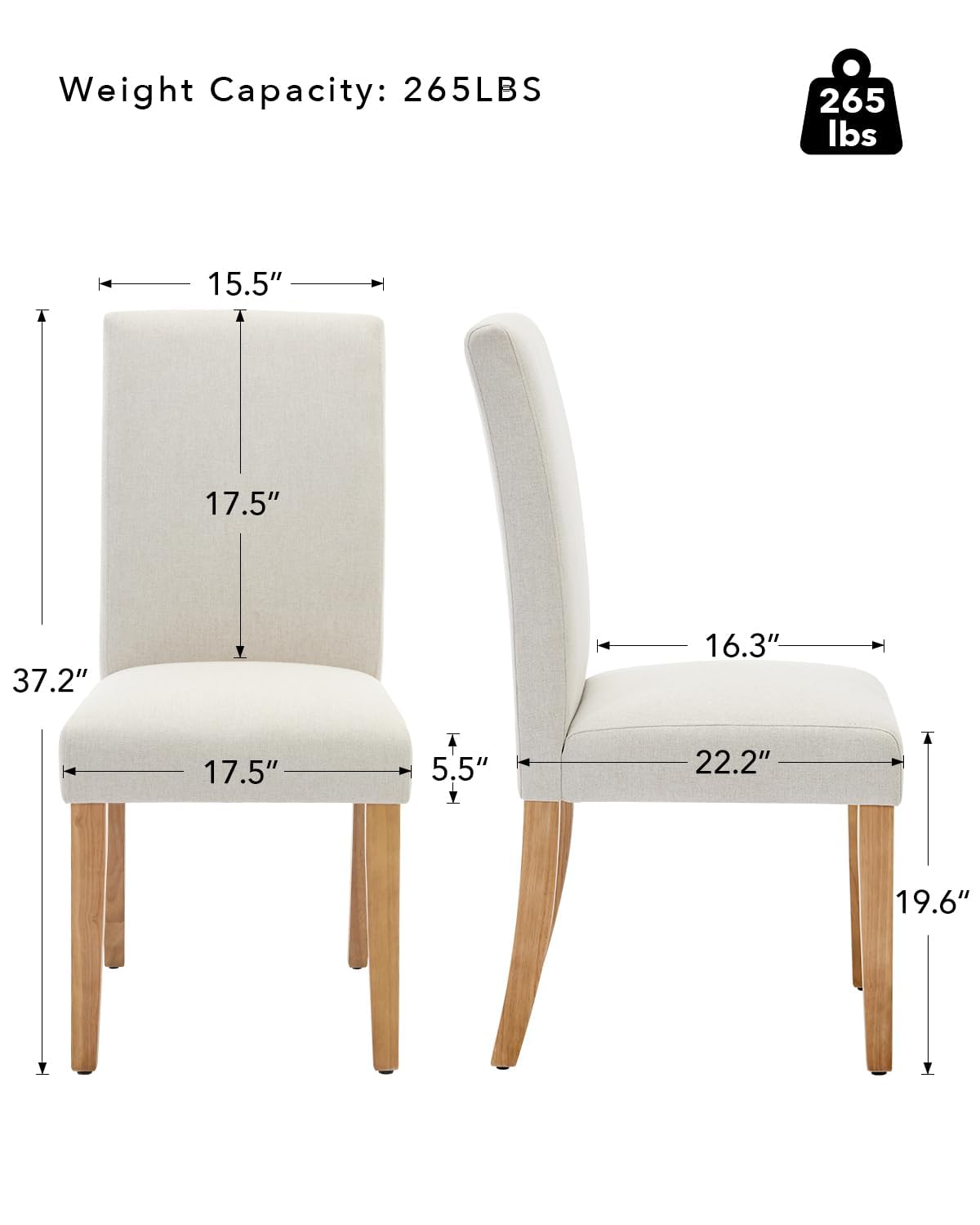 GarveeLife Set of 2 Upholstered Parsons Dining Chairs Farmhouse Linen ...