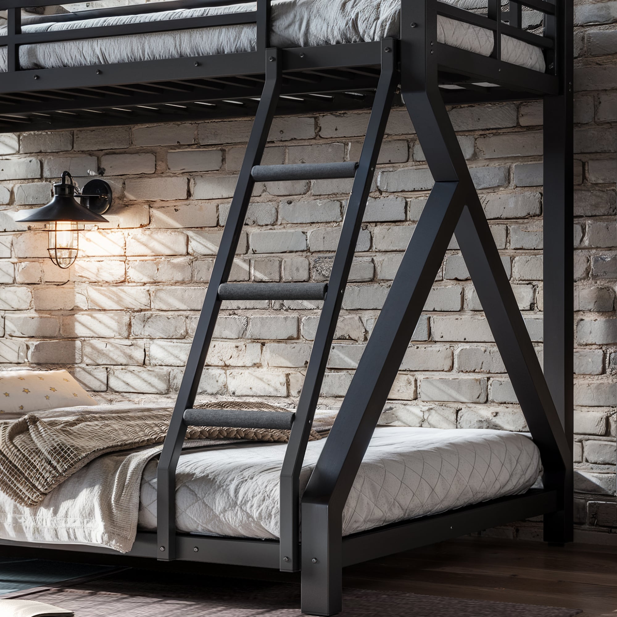Bellemave Twin XL over Queen Bunk Bed with Ladders Upgraded Support ...