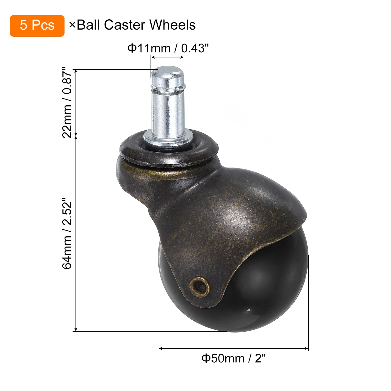 Unique Bargains 2 Inch Ball Caster Wheels 5pcs Stem Caster 360 Degree ...