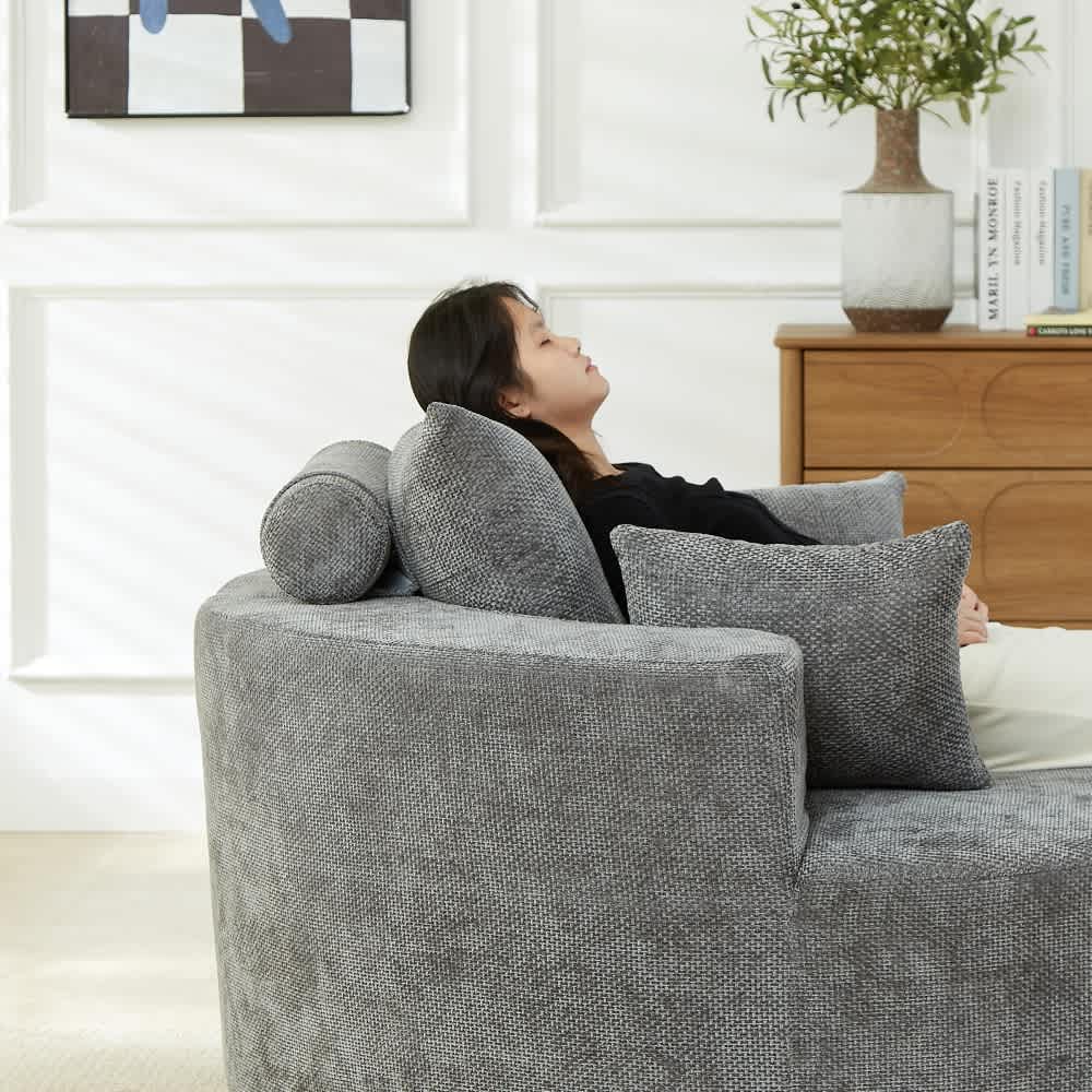 Coolbibila Fluffy 55 in Gray Chenille 360 Swivel Round Lounge Chair ...