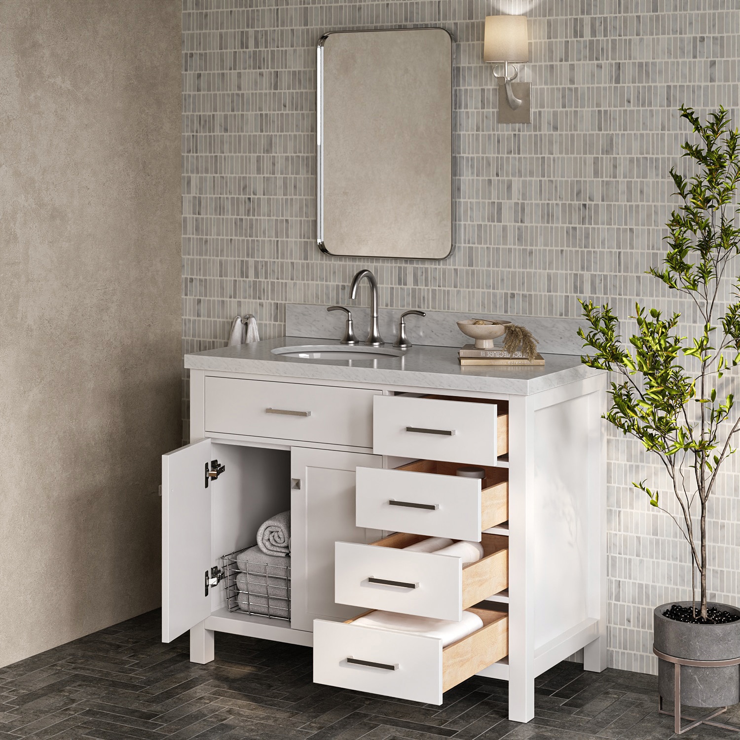 ARIEL Bristol 42-in White Undermount Single Sink Bathroom Vanity with ...