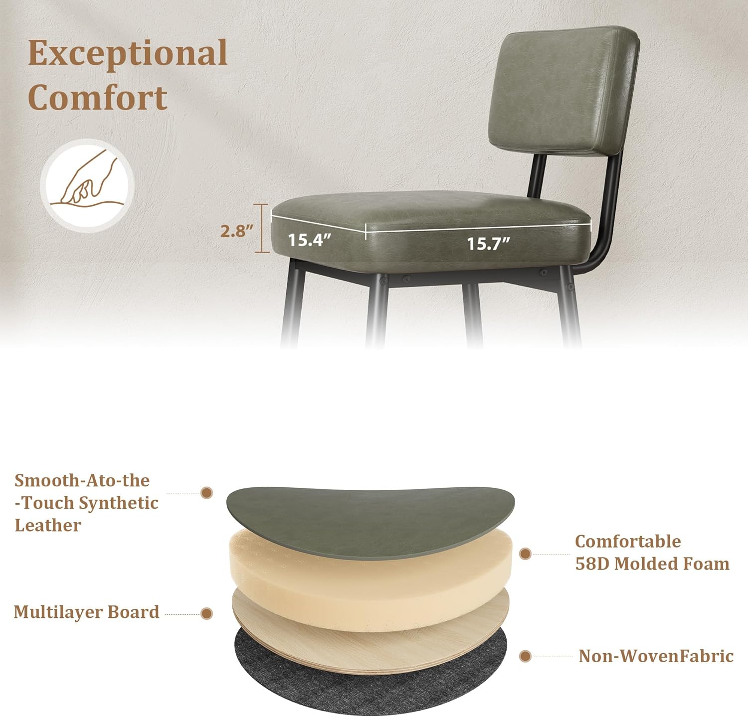 GarveeLife 26in Bar Stools Set of 2 Faux Leather Counter Height Stools ...