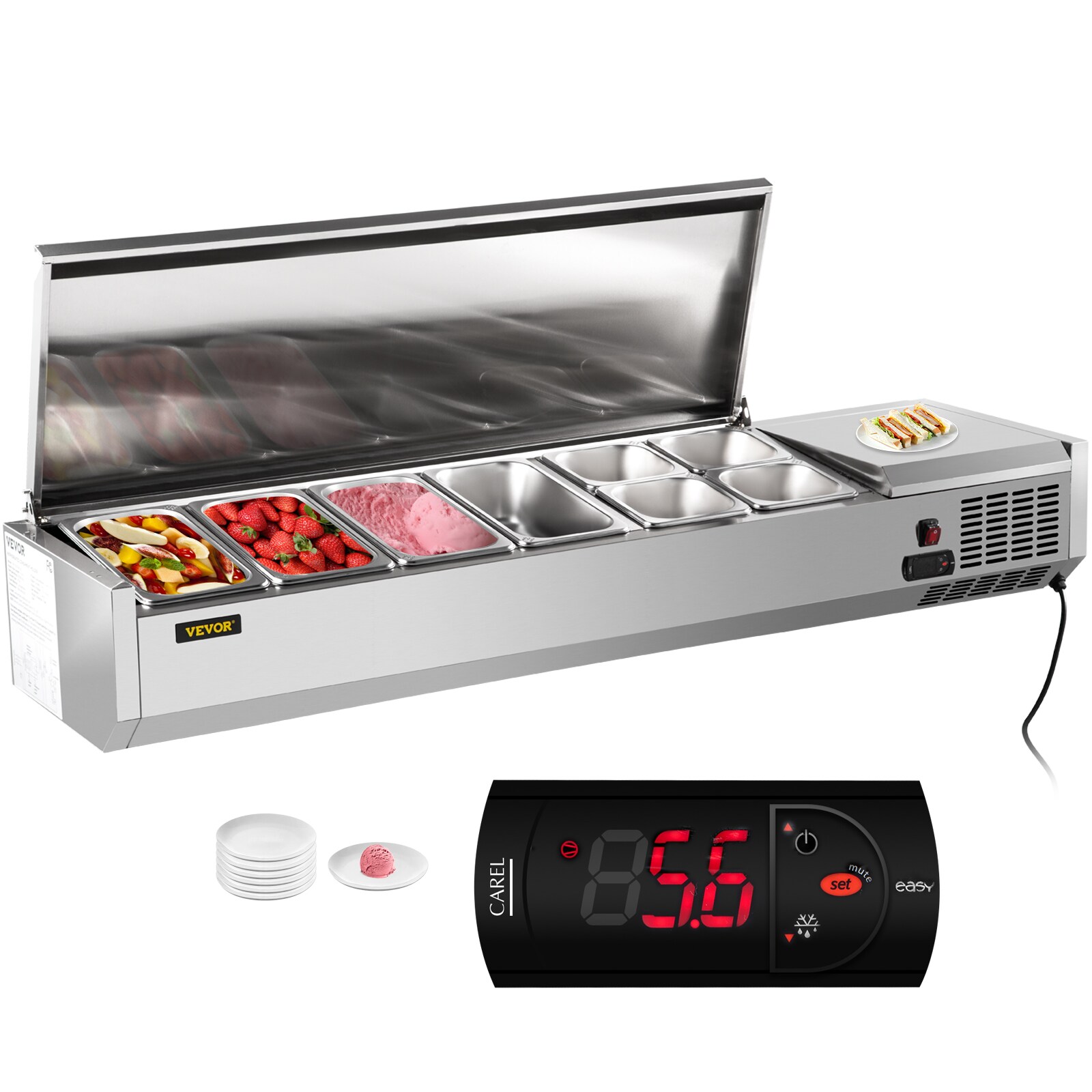 VEVOR 60-Inch Refrigerated Prep Station 15.6-in 304 Stainless Steel ...