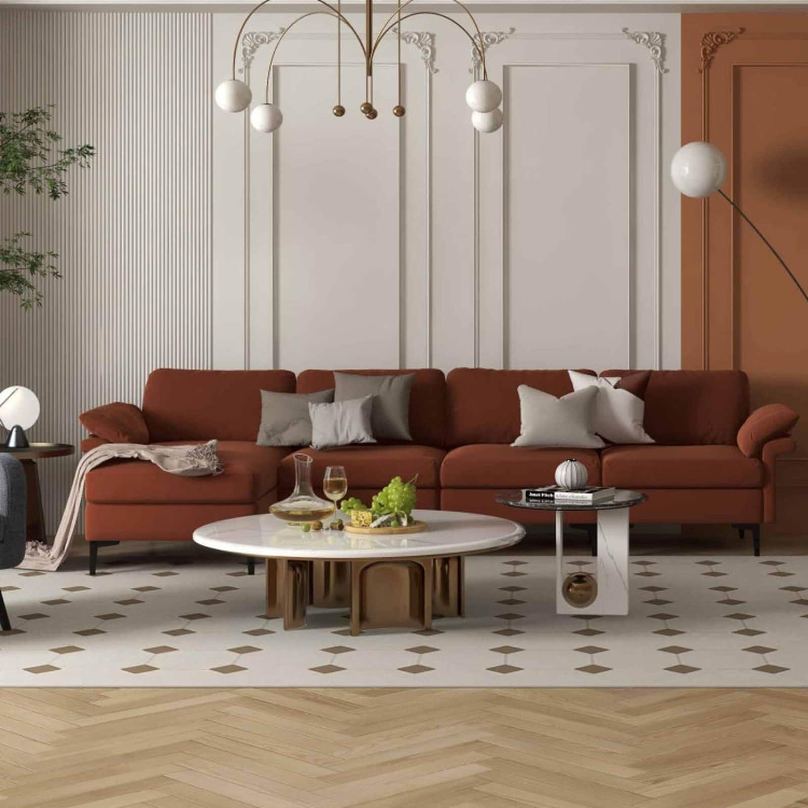 SUGIFT 3-Pc Modern Living Room Set with L-Shaped Sectional Sofa Accent ...
