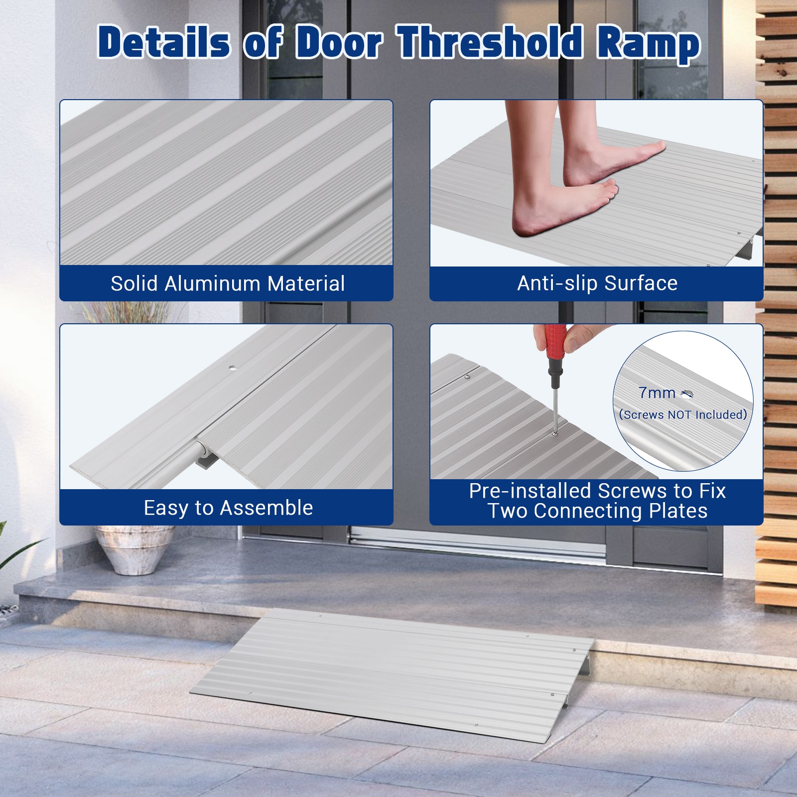 GarveeLife Aluminum Doorway Threshold Ramp 2inch Rise Low Profile Entry ...