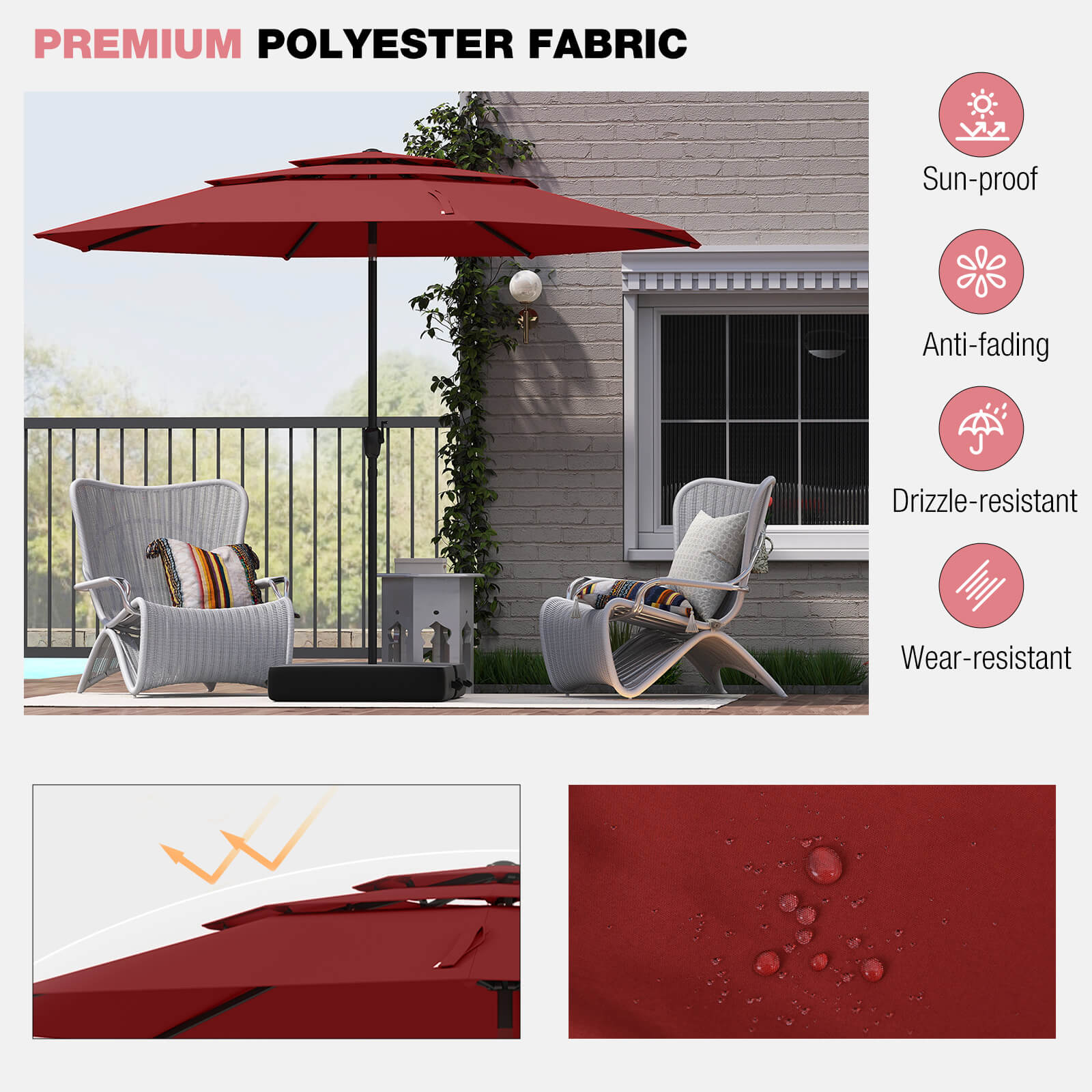 Costway 10-ft Iron Red Push-button Tilt Garden Patio Umbrella in the ...