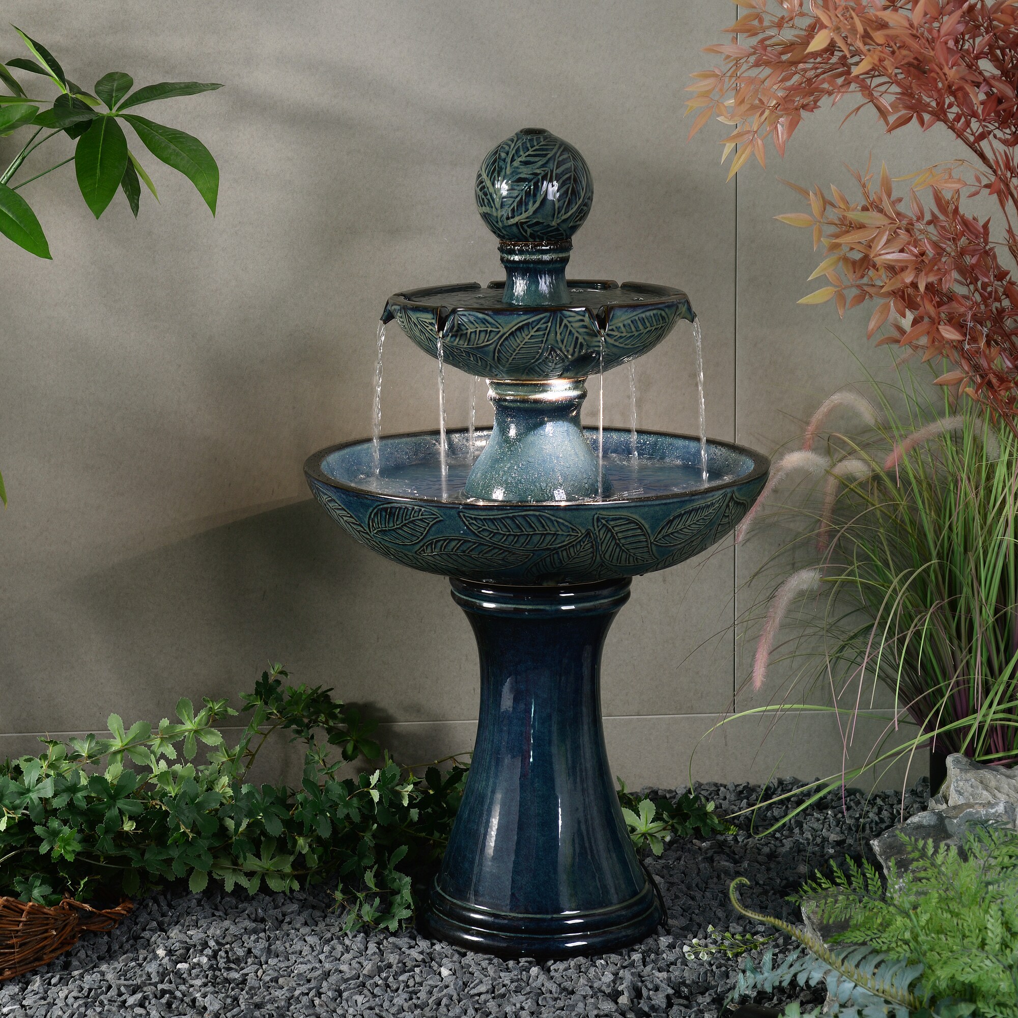 Hi-Line Gift 37.99-in H Ceramic Electric Powered Tiered Outdoor ...