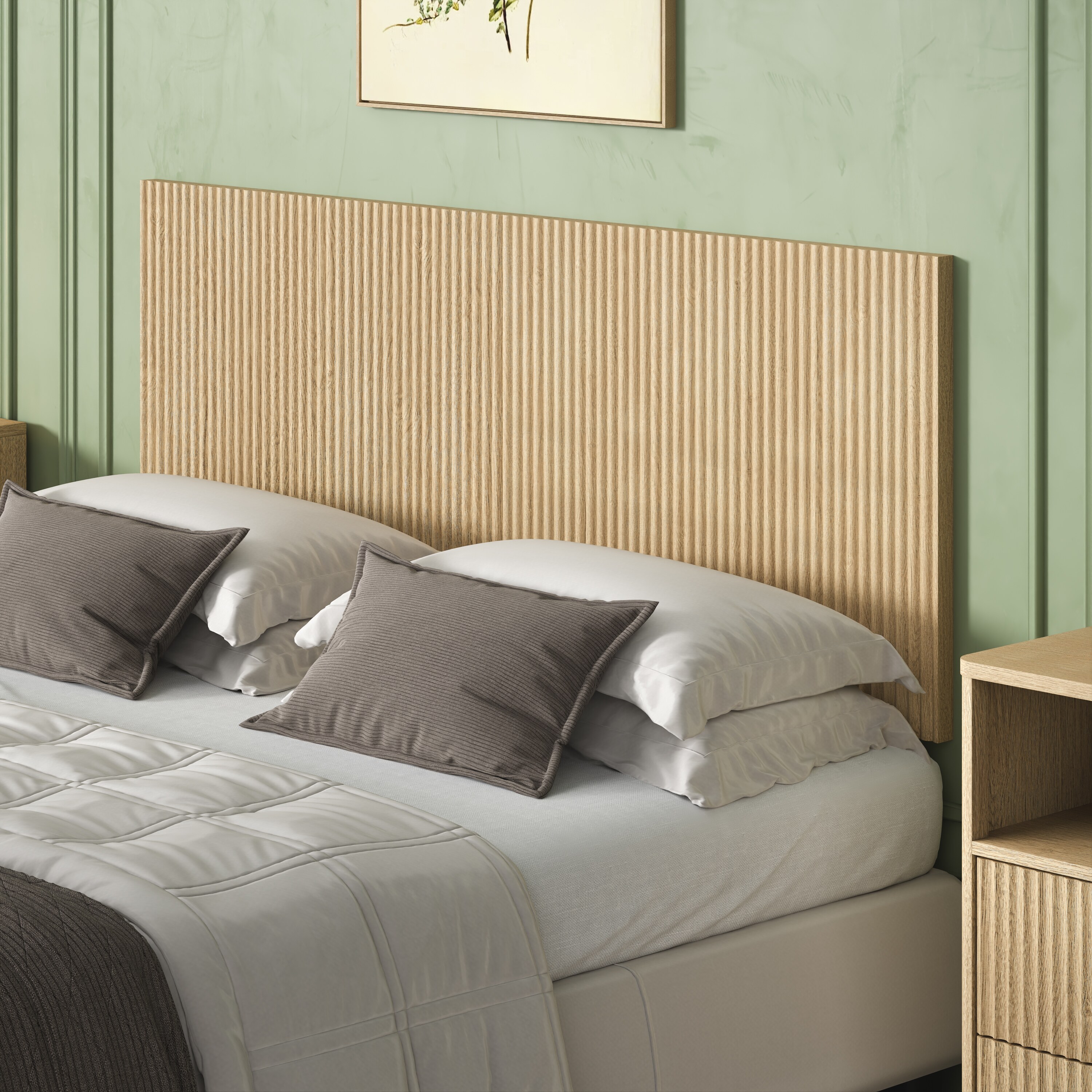 LUXEYARD Modern Wavy Wooden Headboard 60.8Inch Wide Vertical Wood Grain ...