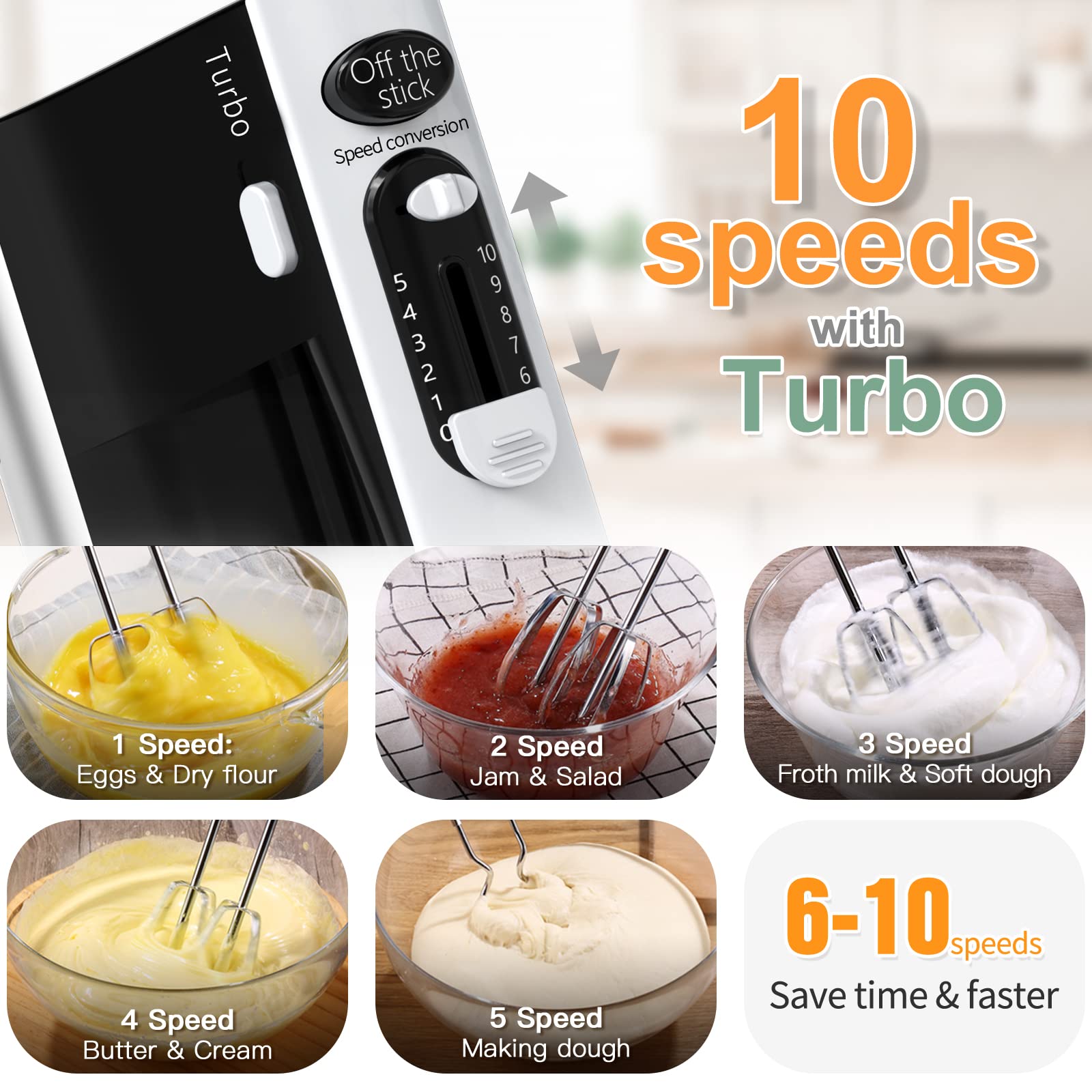 Etokfoks 600W 10 speed electric hand mixer with turbo pure copper motor ...