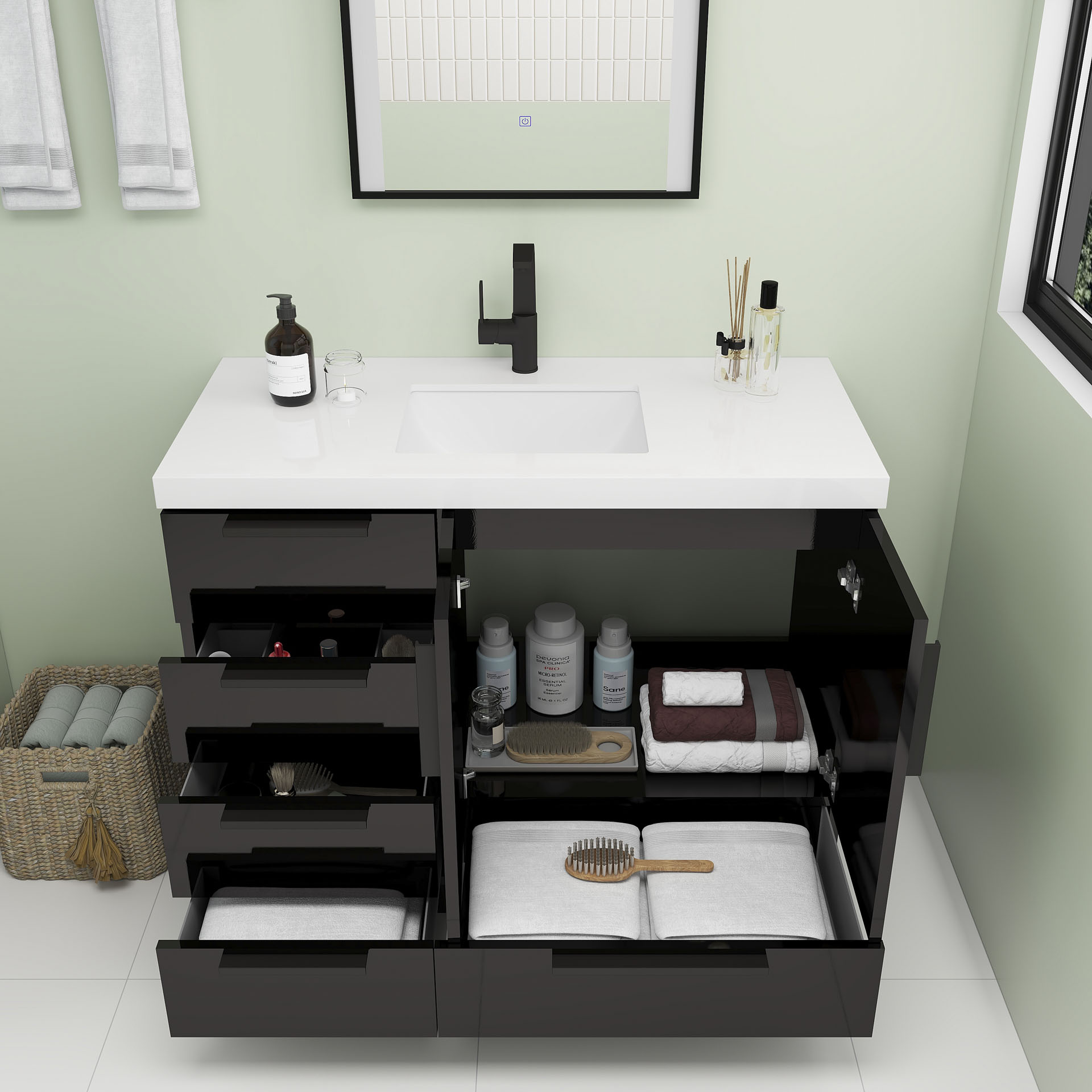BV Better Vanity Carla 42-in Gloss Black / Right Side Drawer Undermount ...